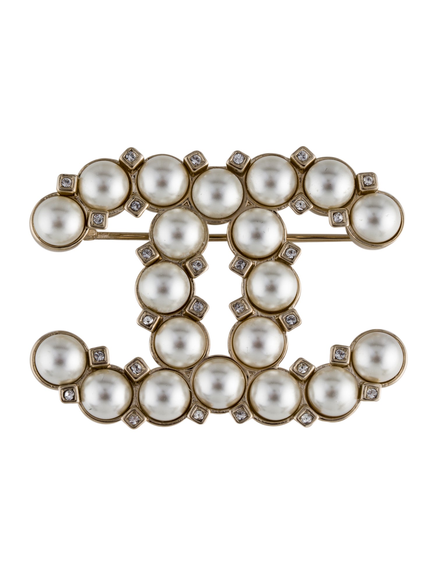 Chanel Faux Pearl & Strass CC Brooch - Gold-Plated Pin, Brooches ...