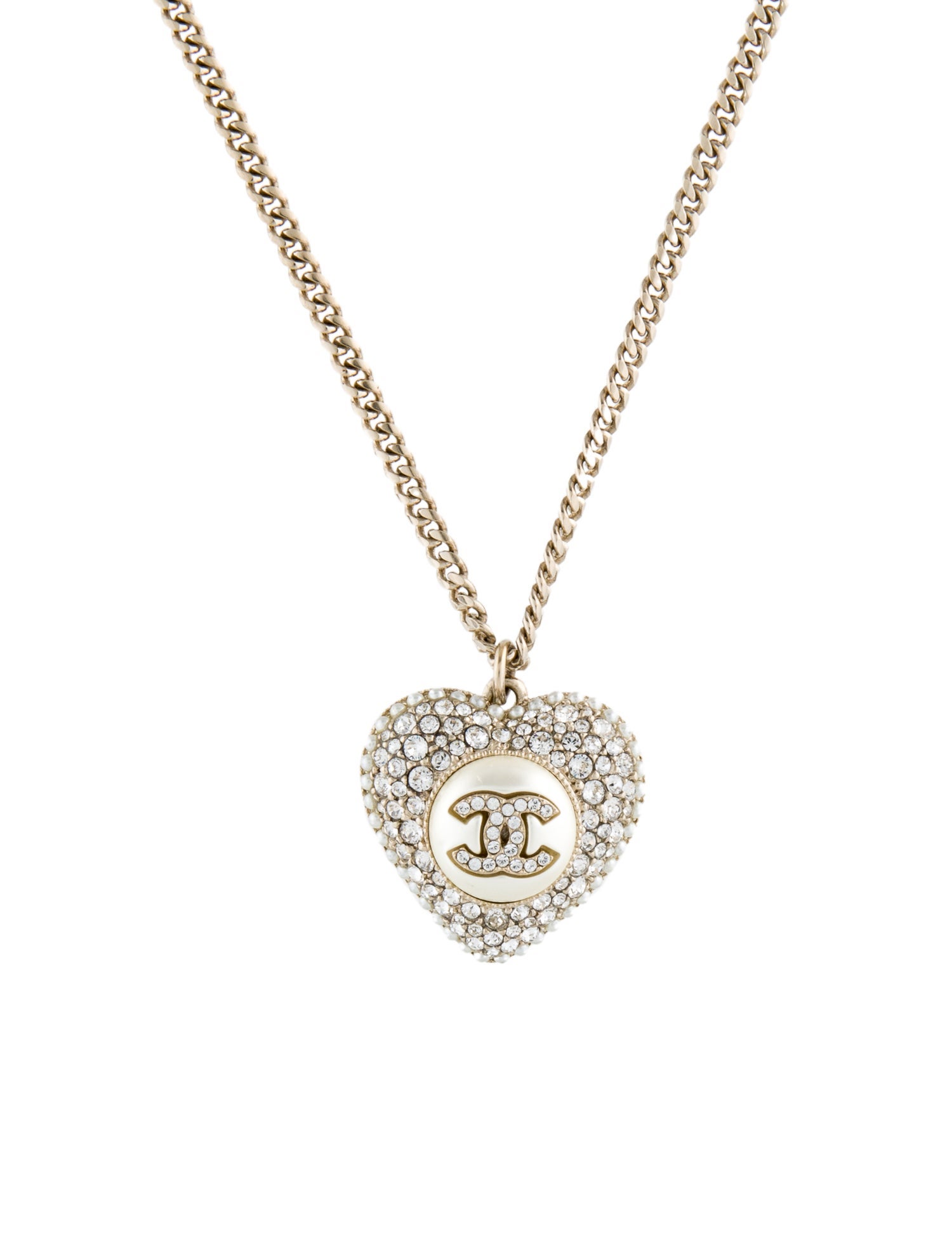 Chanel 2022 Faux Pearl Strass CC Heart Pendant Necklace Gold Plated Pendant Necklace Necklaces CHA1179644 The RealReal