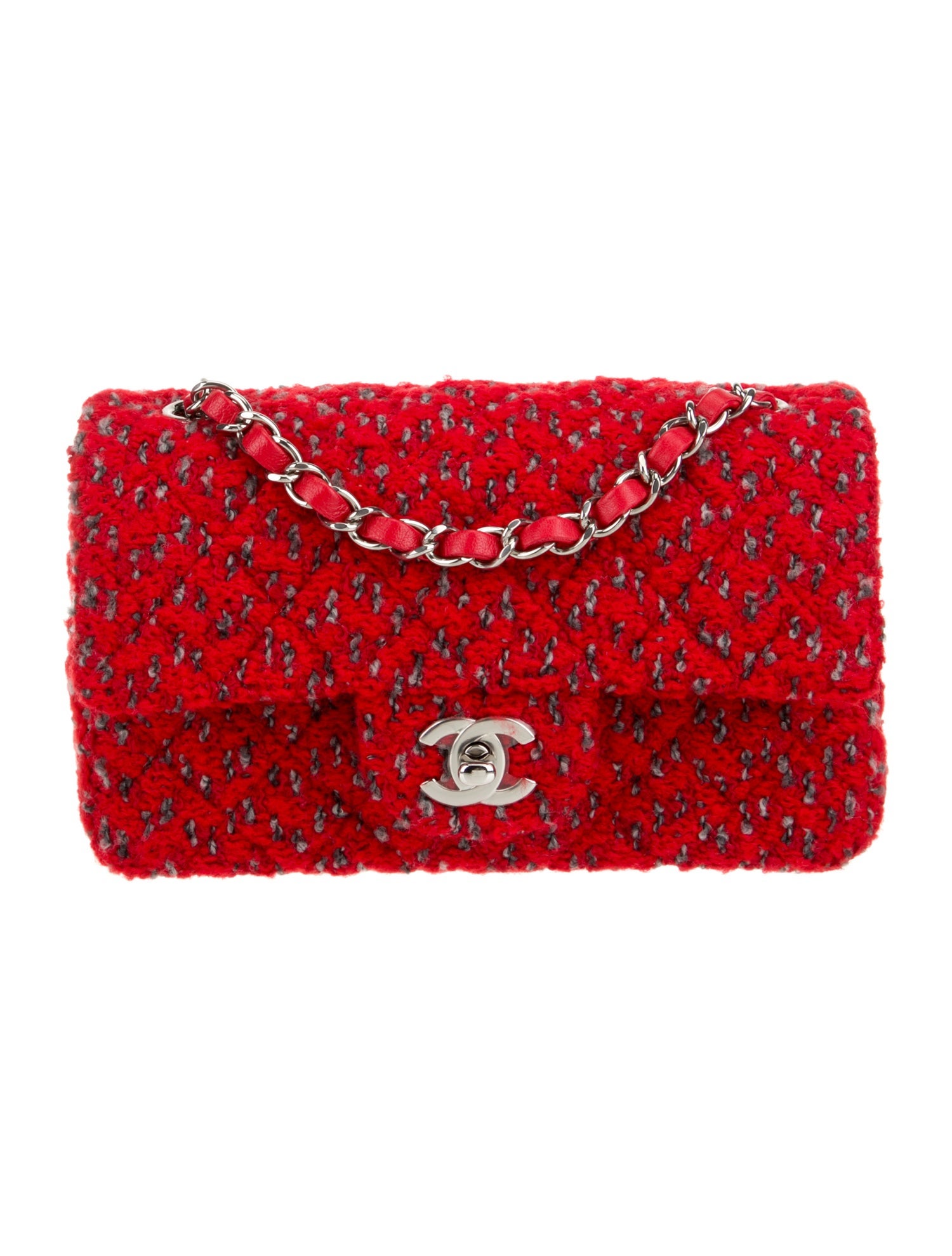 Chanel Classic Tweed Rectangular Mini Flap Bag w/ Tags - Red Shoulder ...