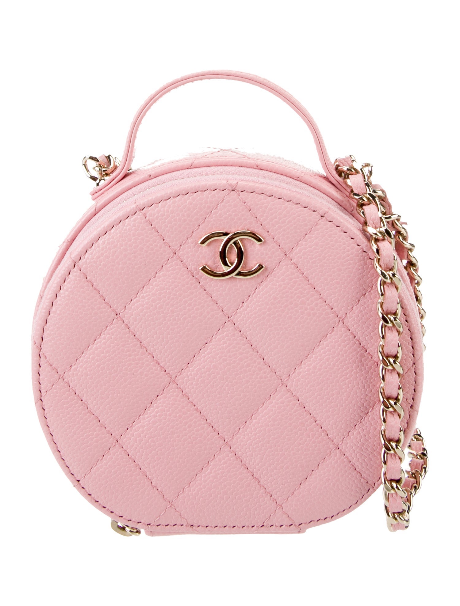 Chanel Handle With Care Round Vanity Case - Pink Crossbody Bags ...