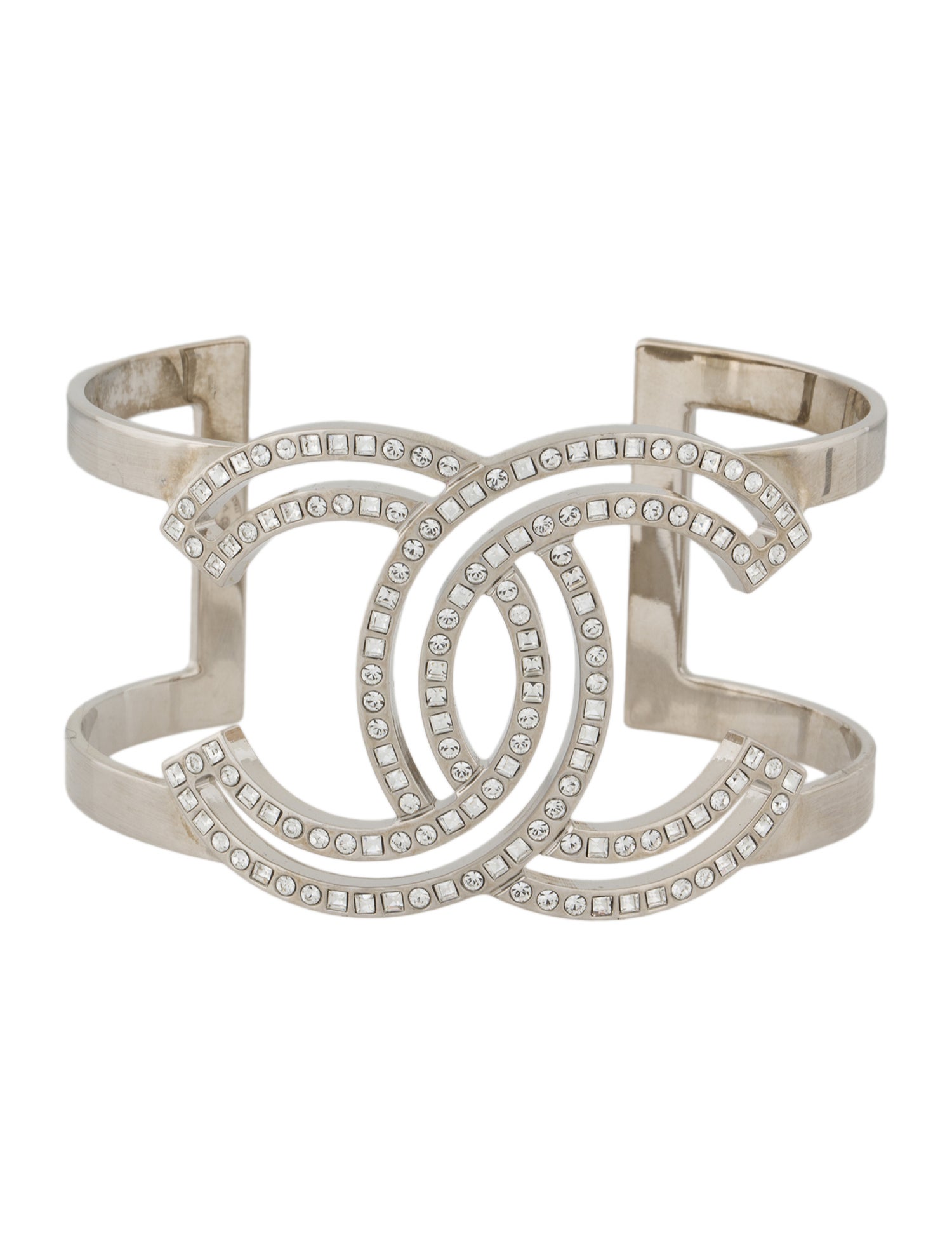 Chanel Strass CC Open Cuff Bracelet - Palladium-Plated Cuff, Bracelets ...