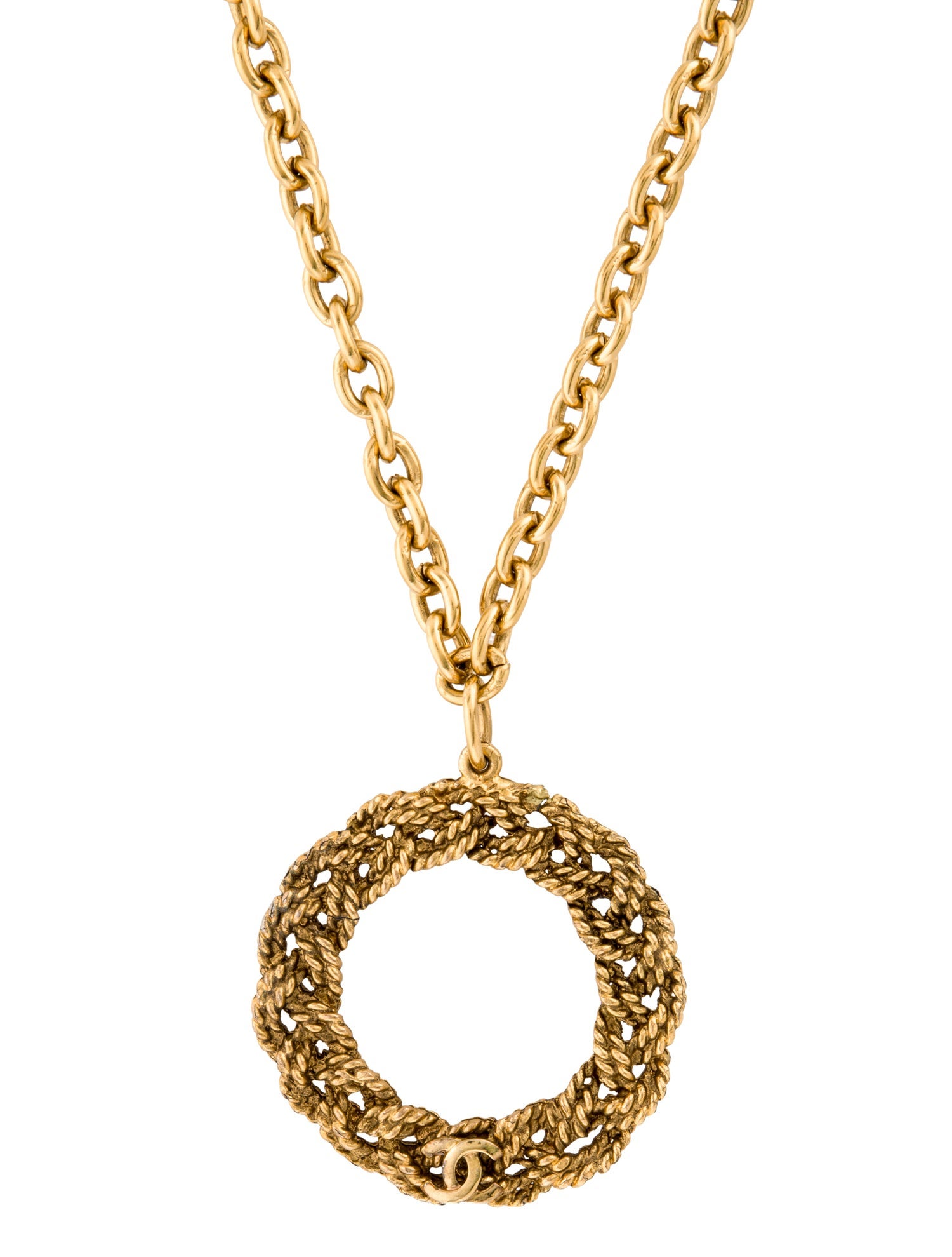 Necklace 18K Diamond Circle Pendant w/ 14K Chain Necklace - 18K White ...