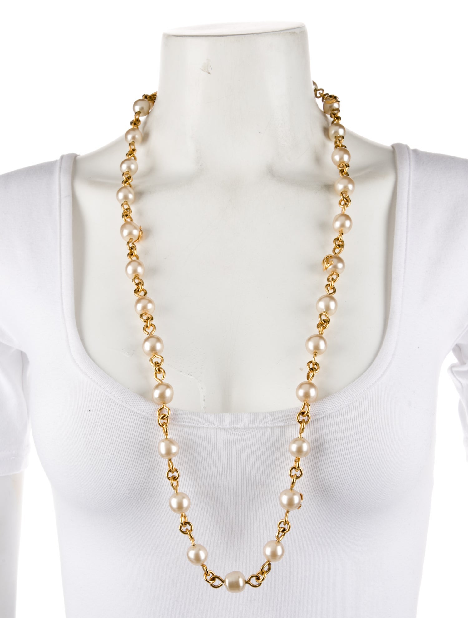 Chanel Vintage Faux Pearl CC Bead Strand Necklace