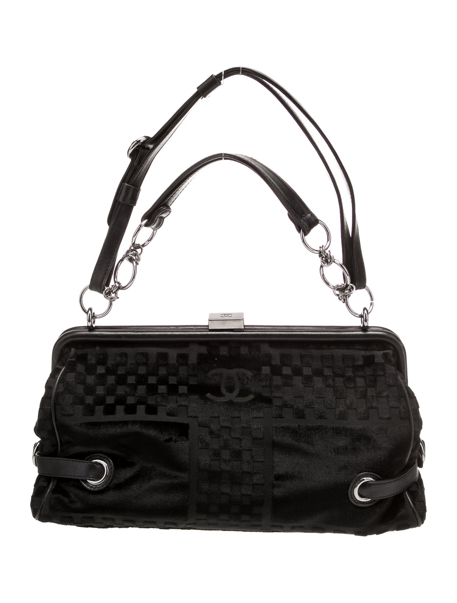 Chanel Velvet CC Checker Frame Bag - Black Handle Bags, Handbags ...