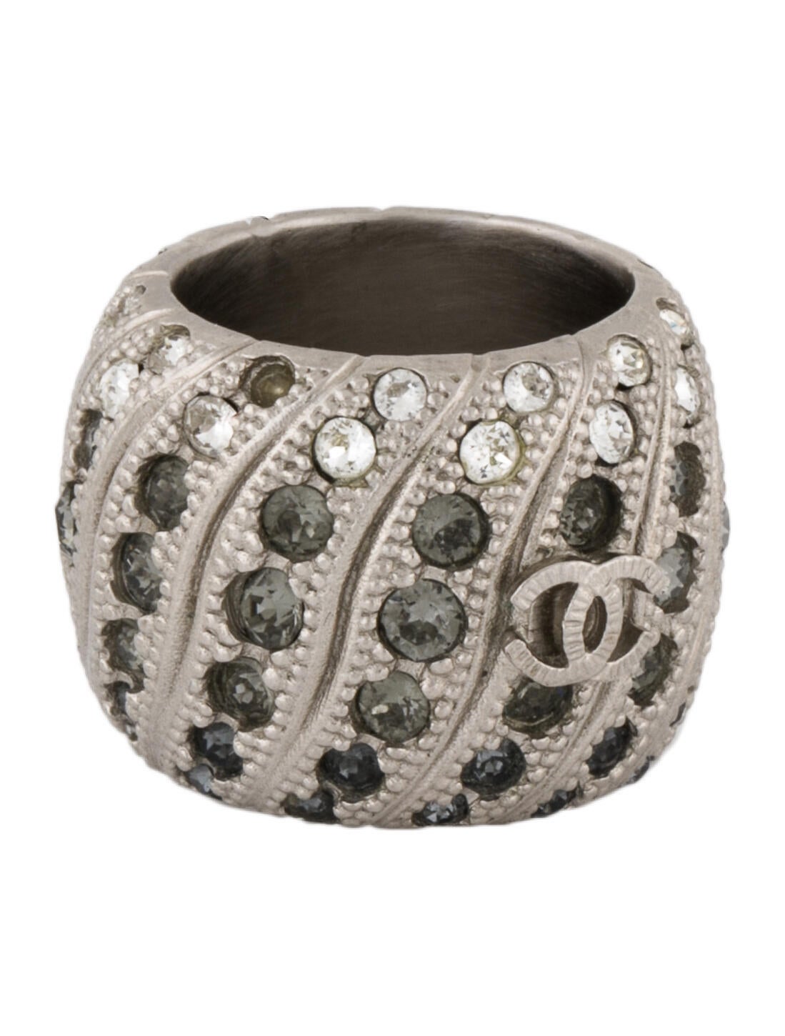 Chanel Strass CC Wide Band Ring - Palladium-Plated Band, Rings ...