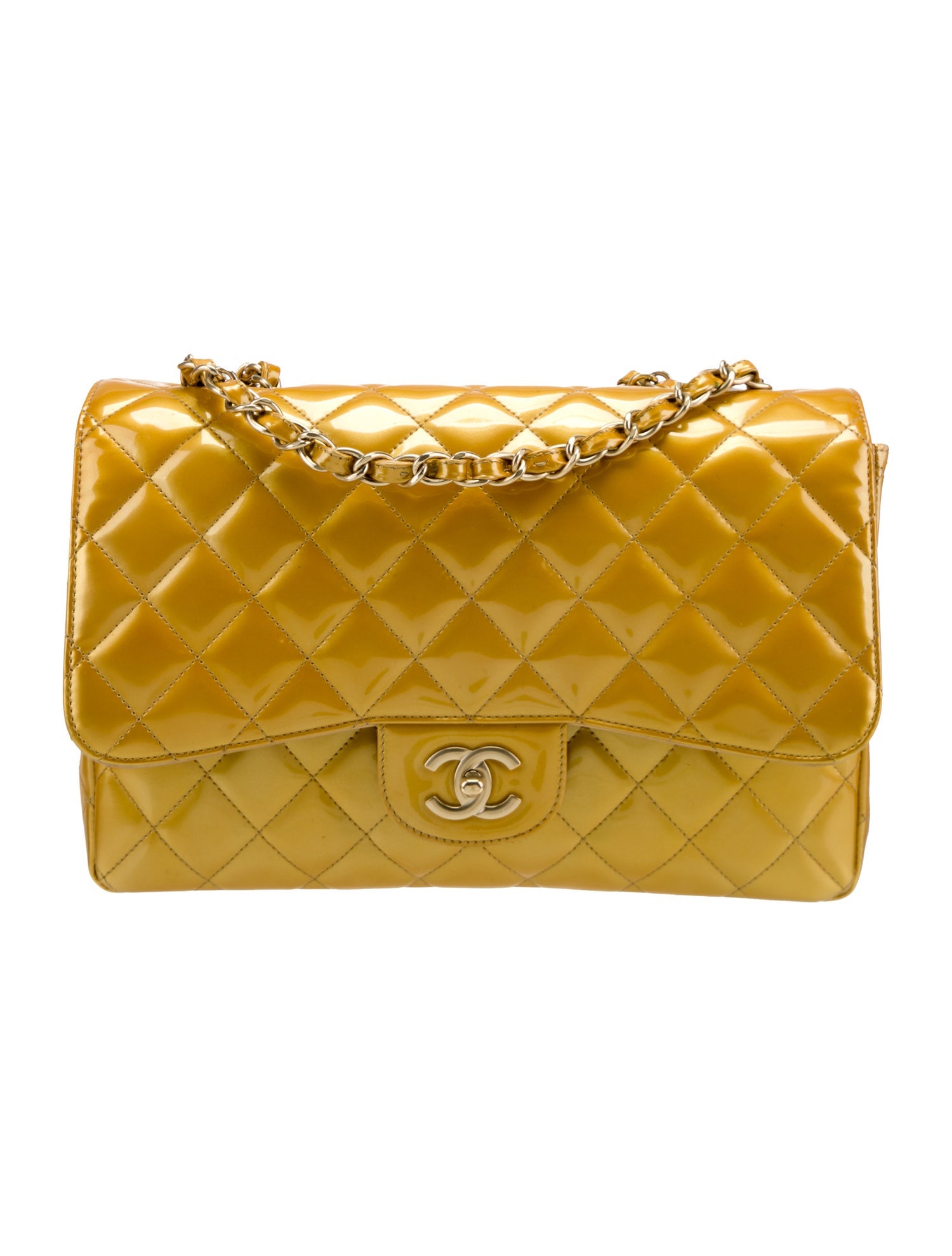 Chanel Jumbo Patent Classic Single Flap Bag - Gold Shoulder Bags ...