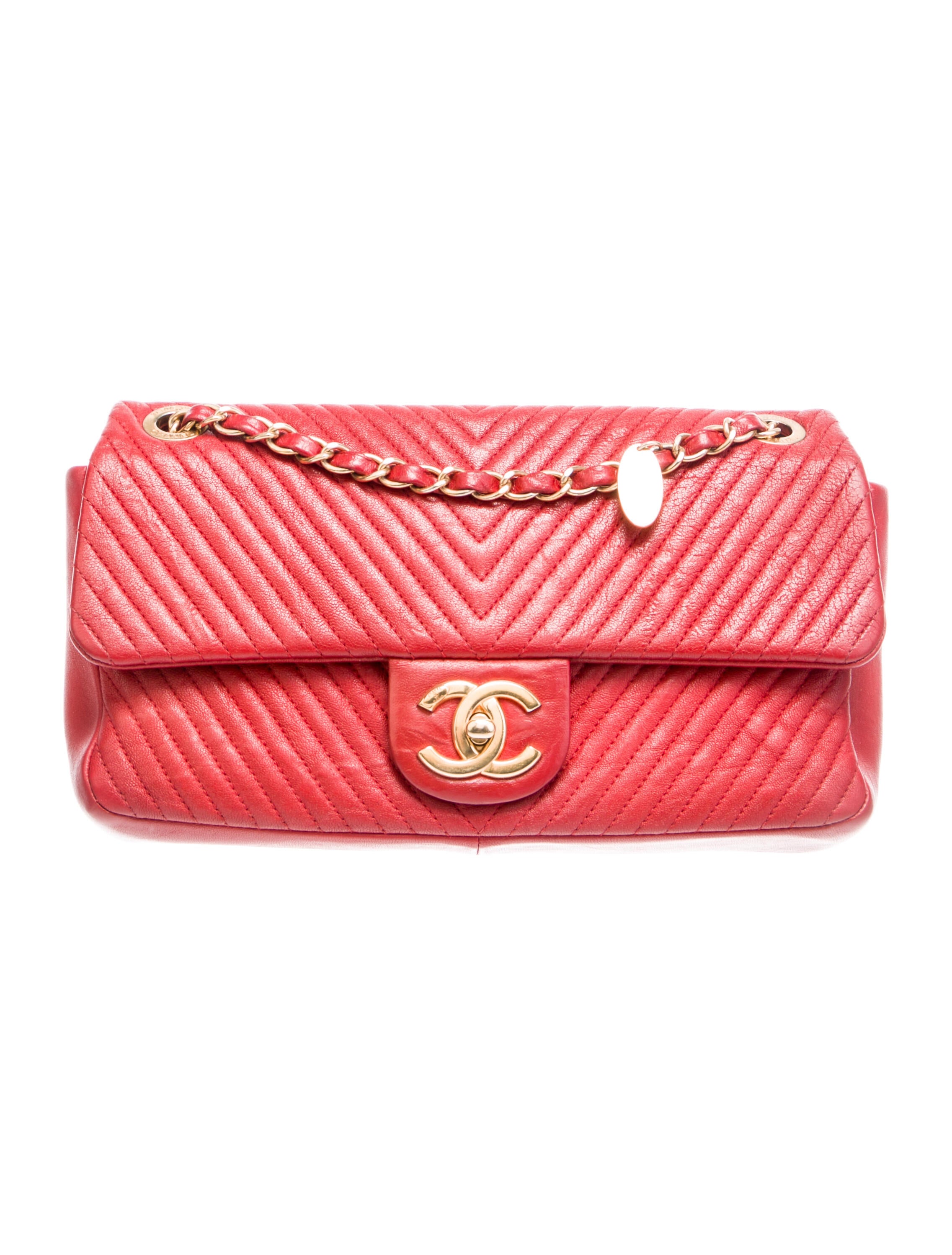 Chanel Medium Chevron Tweed Flap Bag - Red Shoulder Bags, Handbags ...