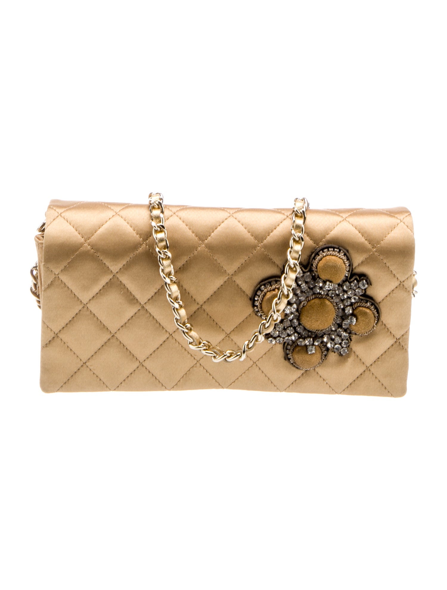 Chanel Satin Crystal Embellished Evening Bag - Gold Shoulder Bags ...