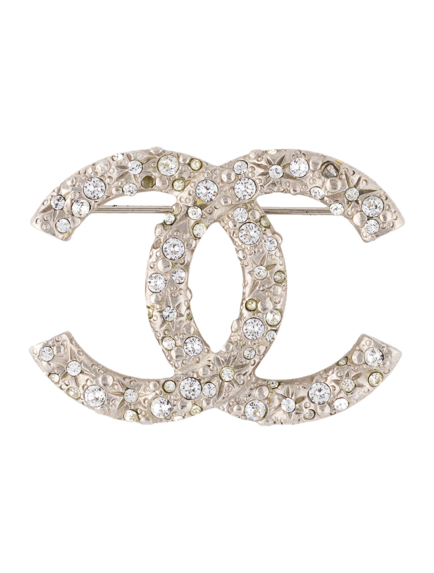 Chanel Strass CC Brooch - Clear, Palladium-Plated Pin, Brooches ...