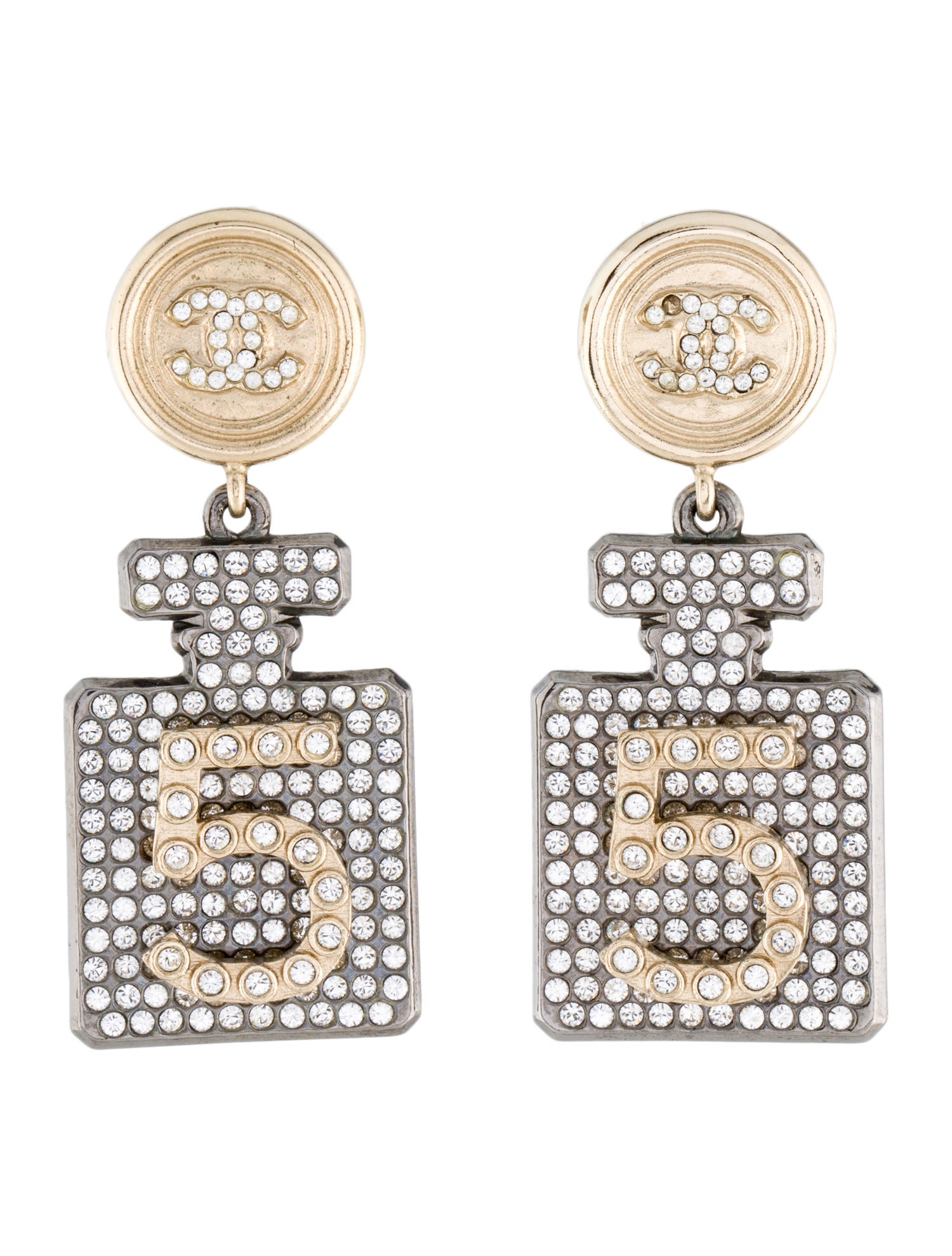 Chanel 2021 Strass CC Parfum N°5 Drop Earrings - Clear Drop, Earrings ...
