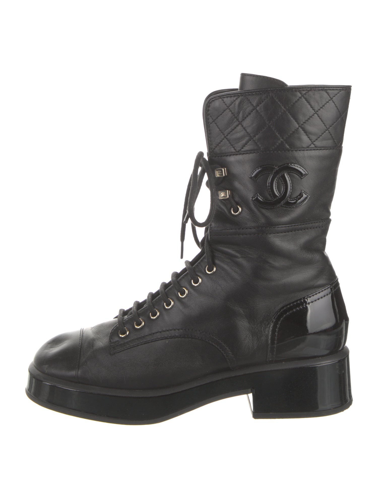 Chanel 2022 Interlocking CC Logo Combat Boots - Black Boots, Shoes ...