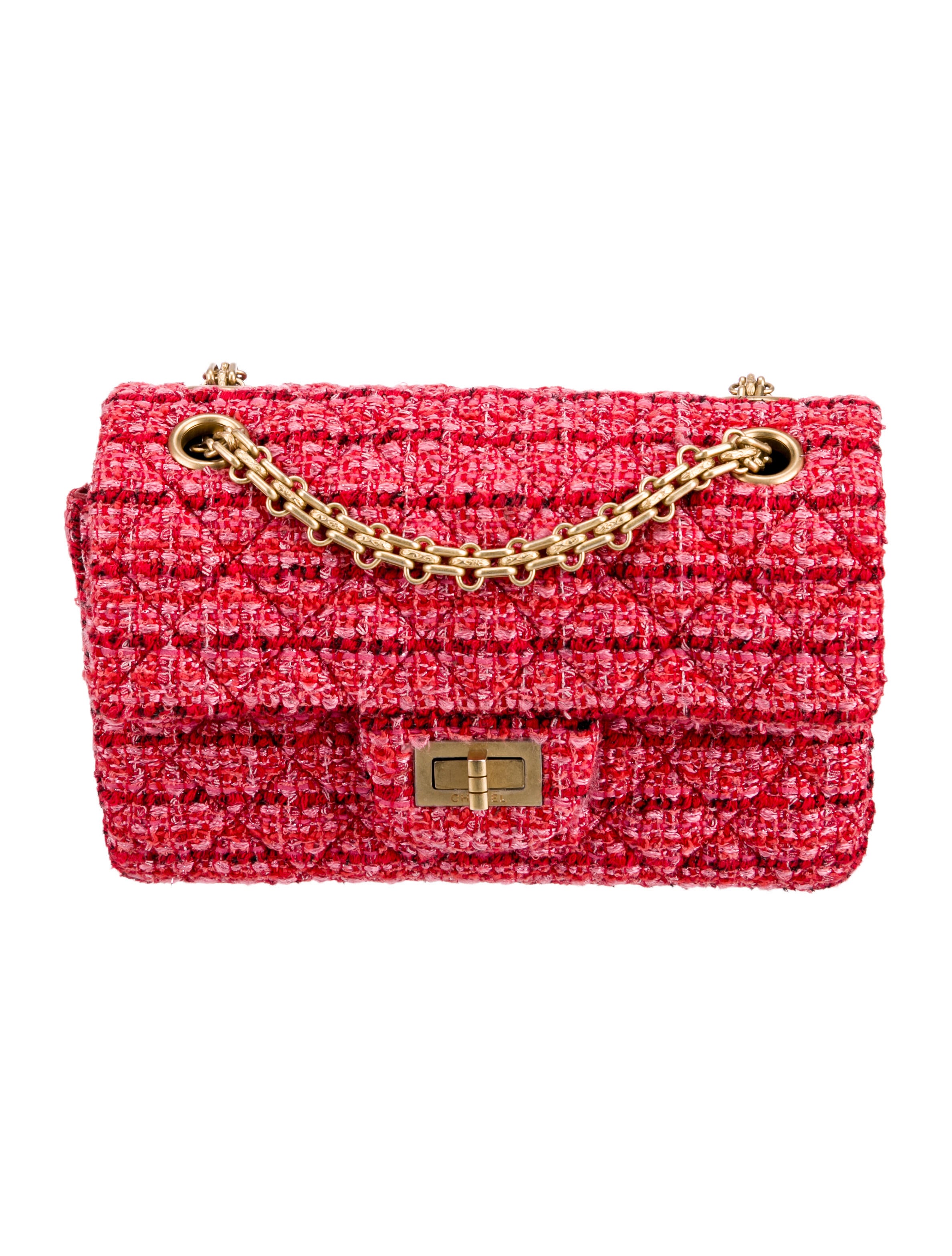 Chanel Medium Chevron Tweed Flap Bag - Red Shoulder Bags, Handbags ...