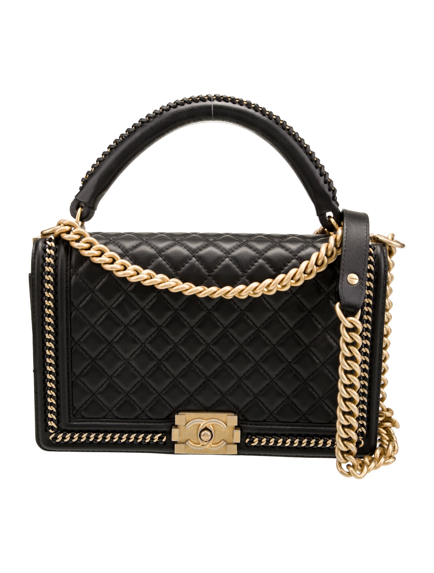 Chanel Large Chain-Around Top Handle Boy Bag - Black Shoulder Bags ...