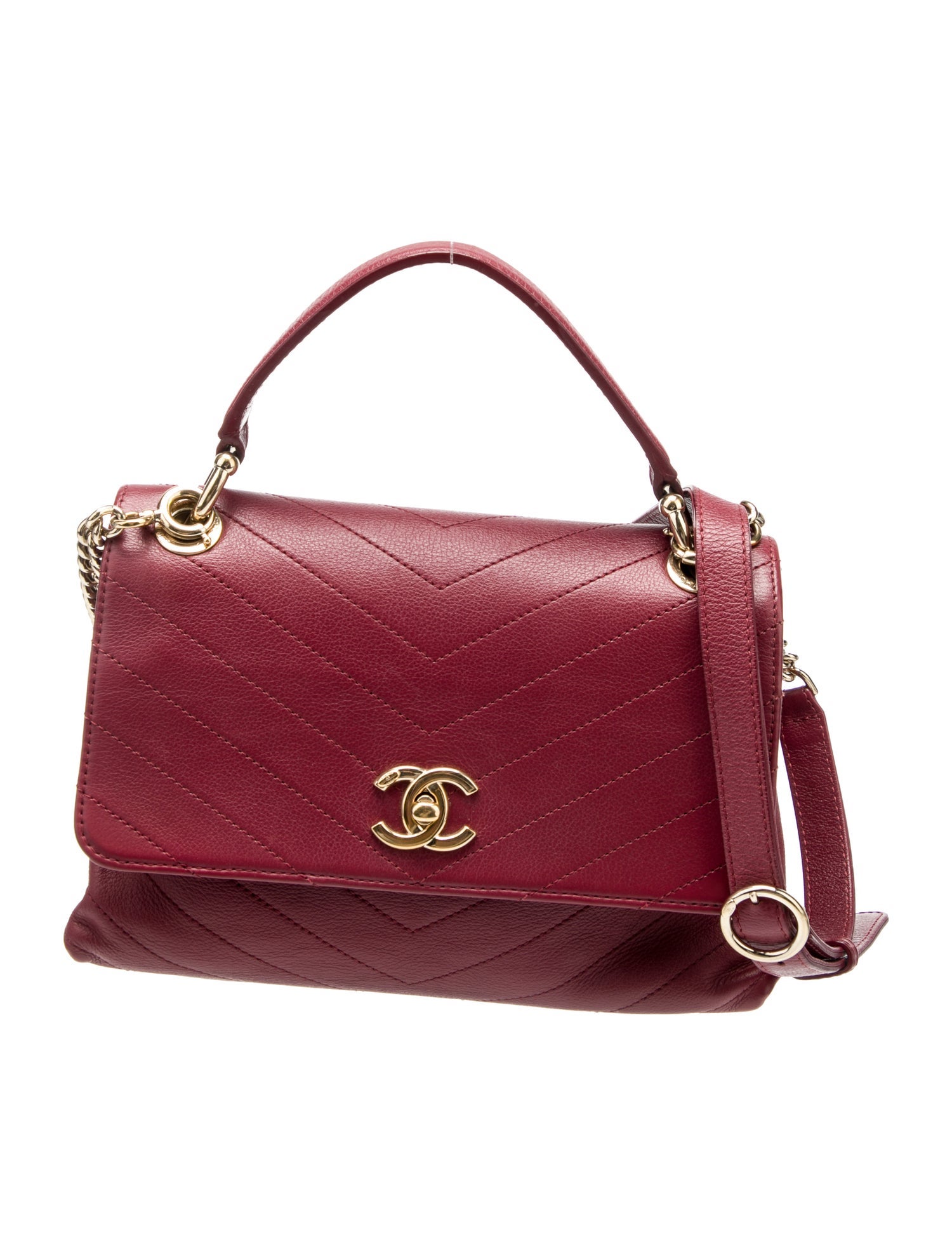 Chanel Small Chevron Chic Top Handle Bag - Burgundy Handle Bags ...