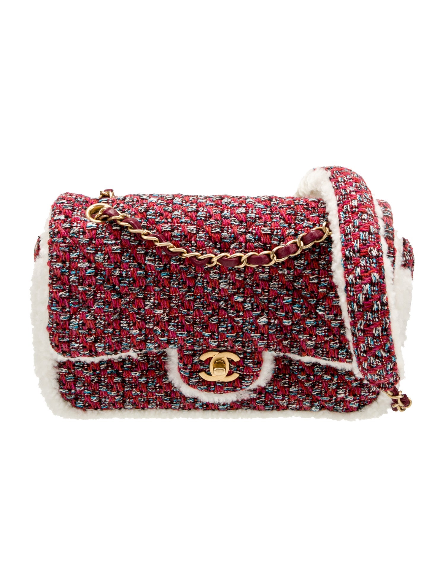 Chanel Medium Chevron Tweed Flap Bag - Red Shoulder Bags, Handbags ...