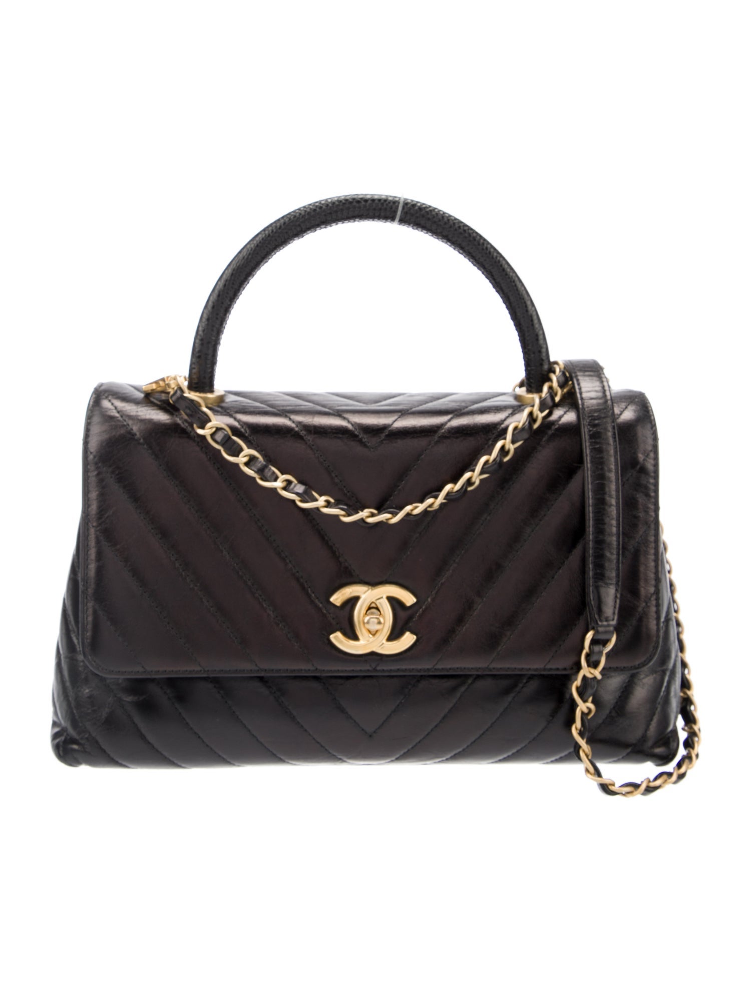 Chanel Small Chevron Coco Top Handle Bag - Black Handle Bags, Handbags ...
