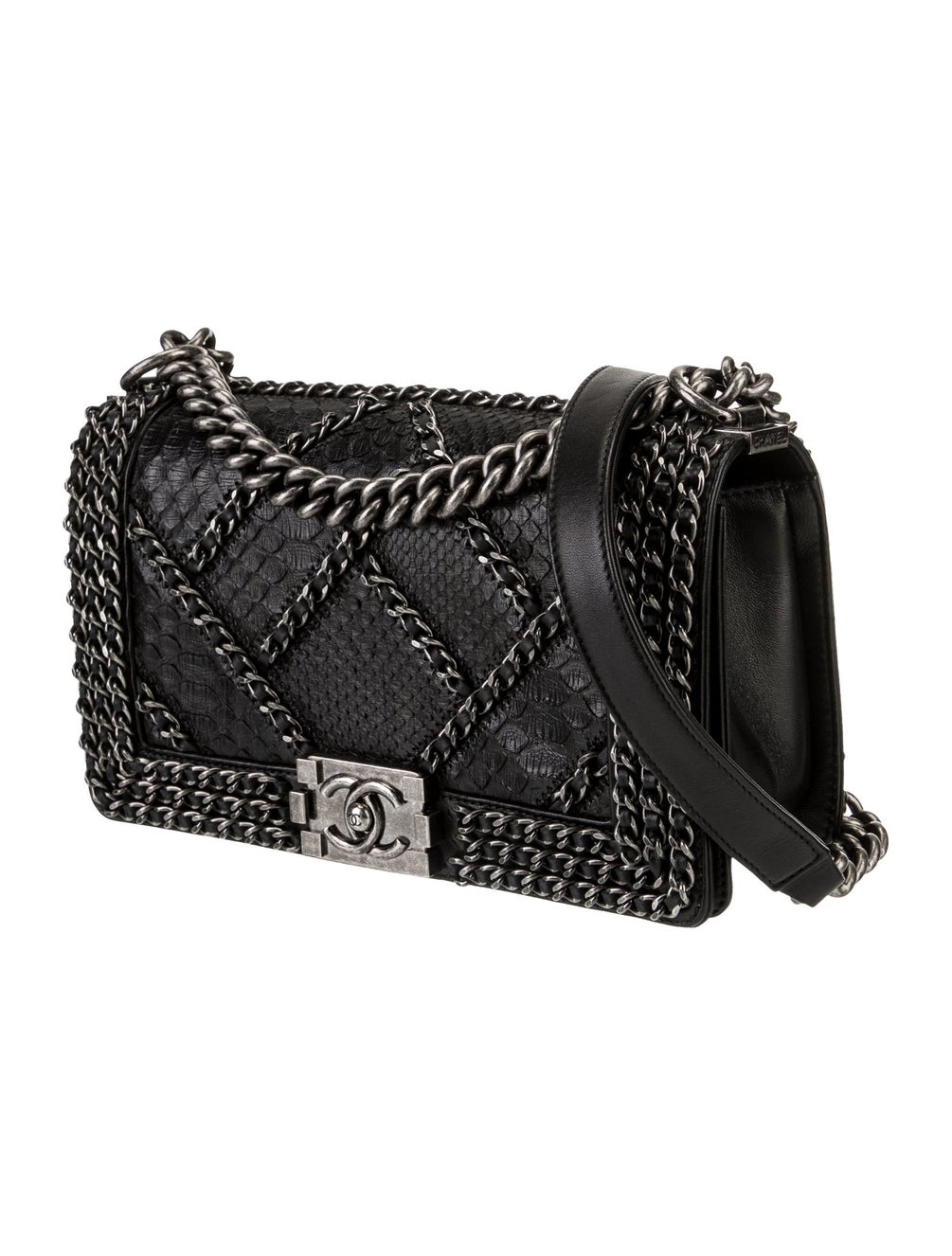 Chanel Medium Python Chain Boy Bag - Black Shoulder Bags, Handbags - CHA1229077 | The RealReal