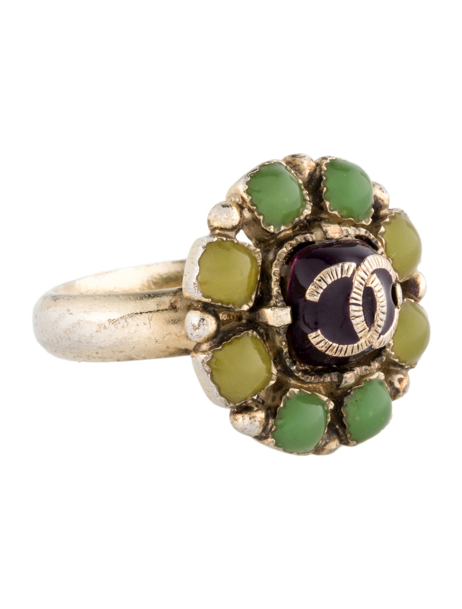 Chanel Gripoix CC Cocktail Ring - Green, 16K Gold-Plated Cocktail Ring ...