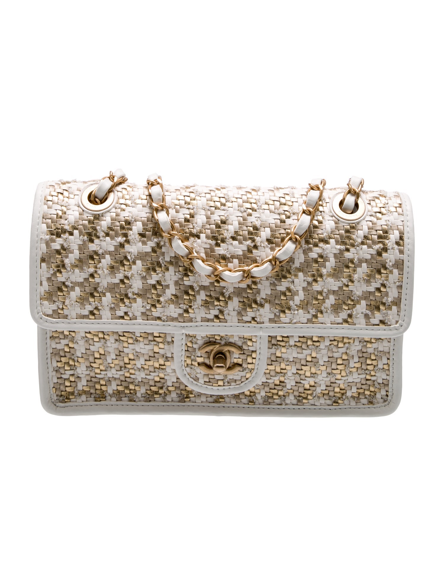 Chanel Medium Woven Single Flap Bag w/ Tags - Gold Shoulder Bags ...