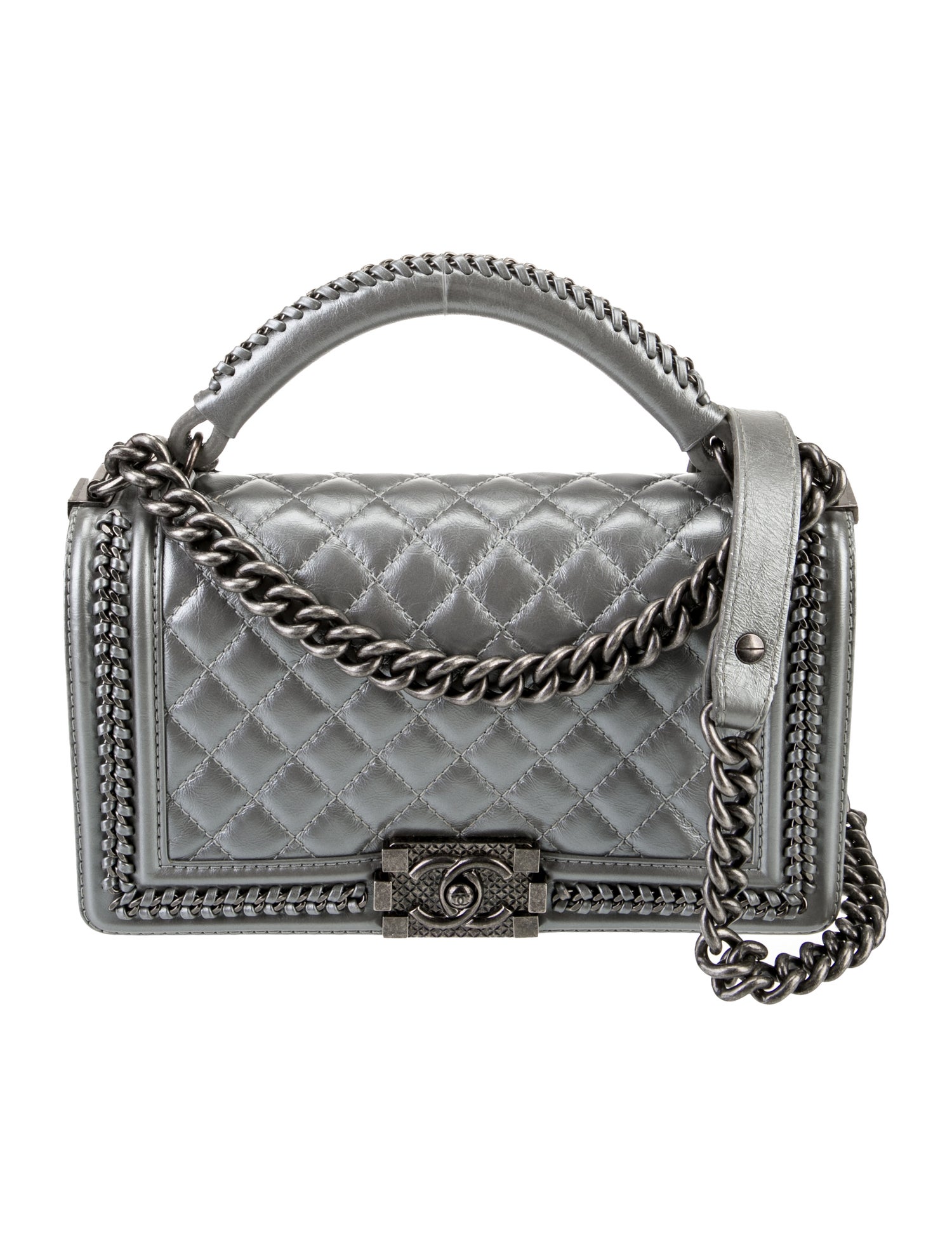 Chanel Paris-Rome Medium Boy Handle Bag - Grey Handle Bags, Handbags ...