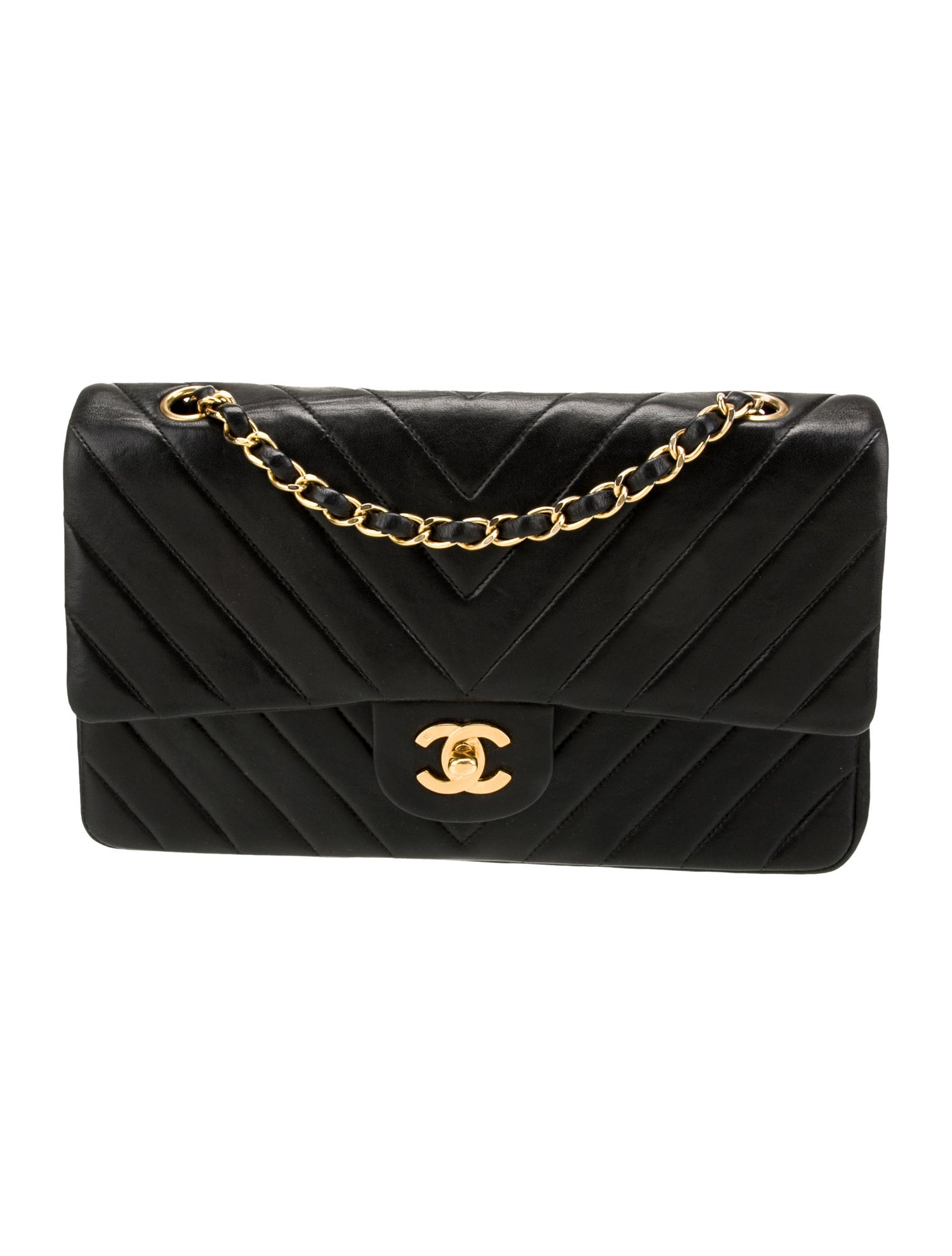 Chanel Classic Chevron Medium Double Flap Bag - Black Shoulder Bags ...