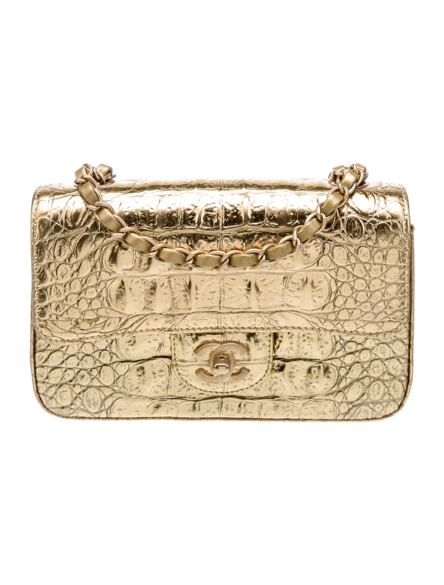 Chanel Small Coco Croc Flap Bag - Gold Shoulder Bags, Handbags ...