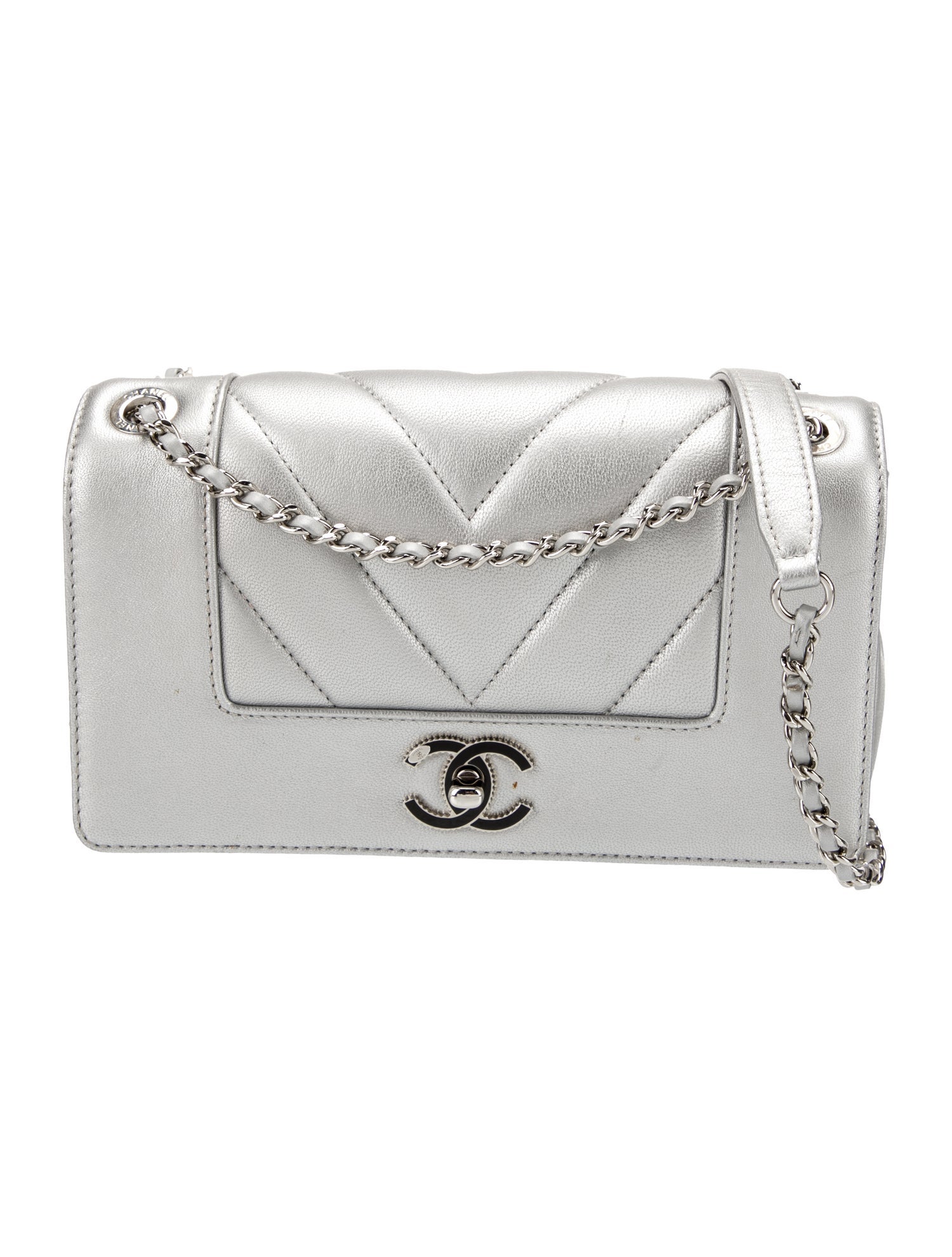 Chanel Small Mademoiselle Vintage Chevron Flap Bag - Silver Crossbody ...