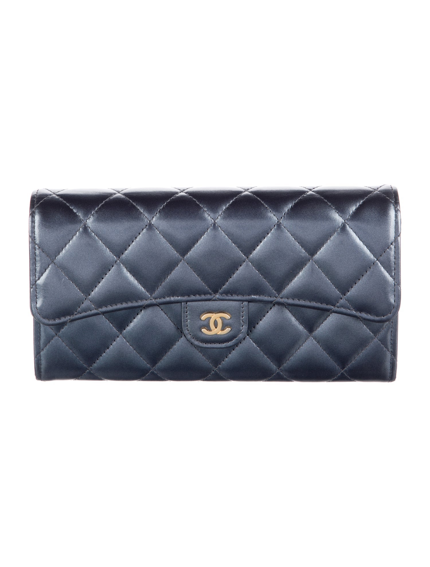Chanel Continental Flap Interlocking CC Logo Trifold Wallet - Blue ...