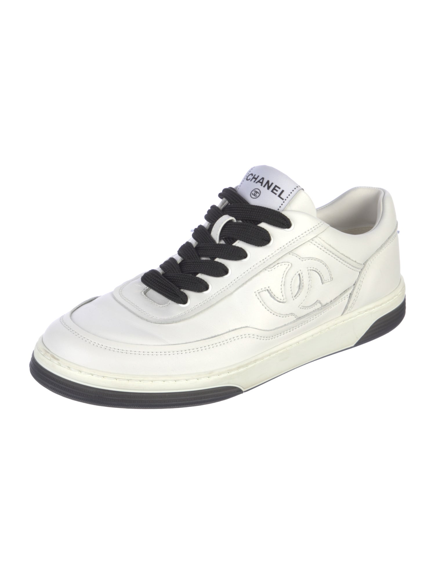 Chanel Interlocking CC Logo Leather Sneakers - Black Sneakers, Shoes ...