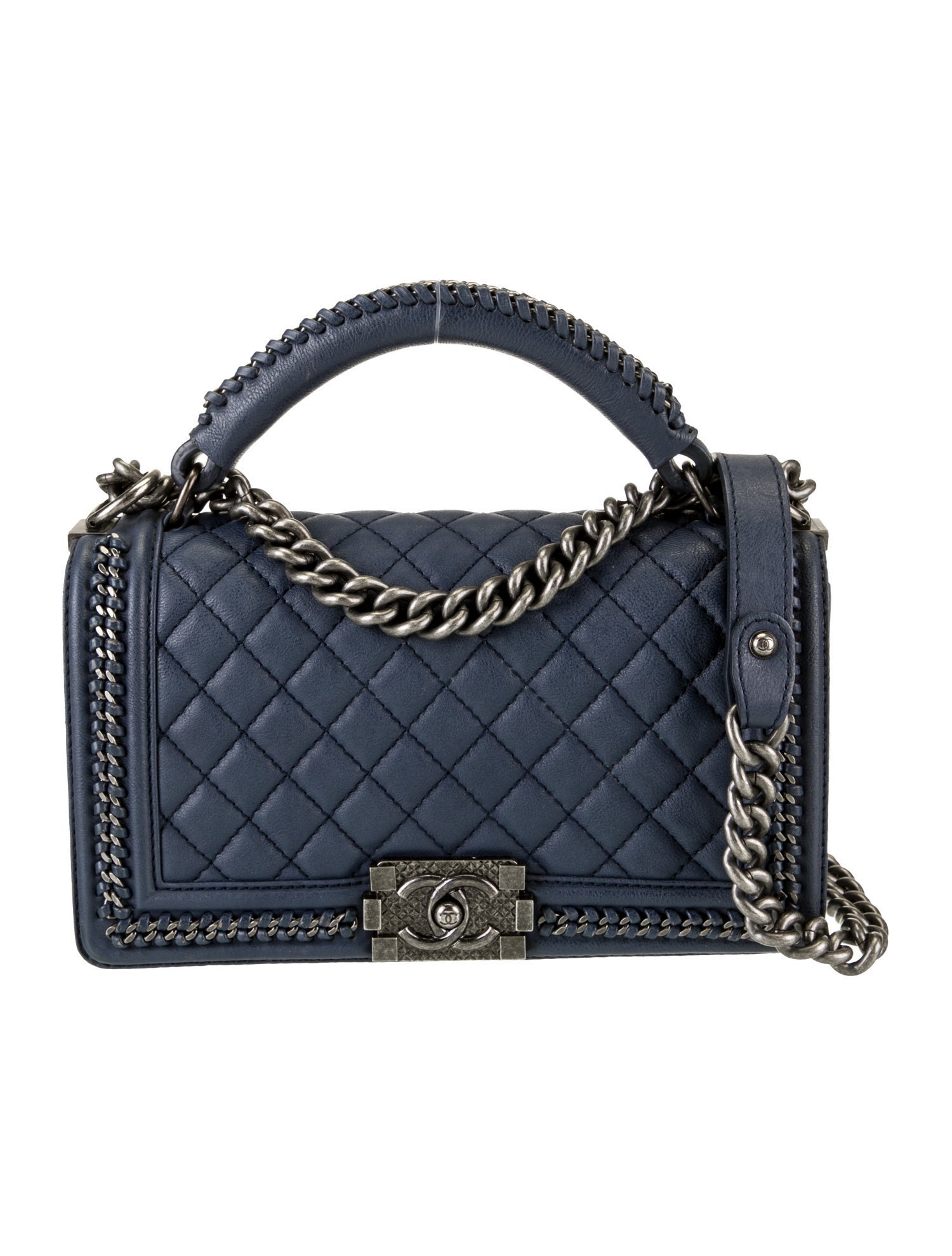 Chanel Medium Chain Around Top Handle Boy Bag - Blue Shoulder Bags ...