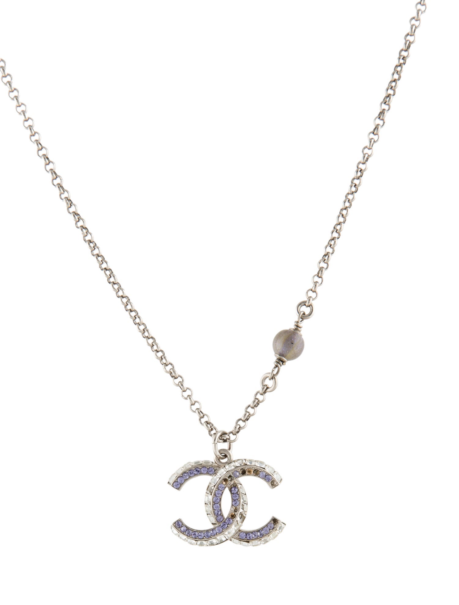 Chanel Faux Pearl, Resin & Strass CC Pendant Necklace - Purple ...