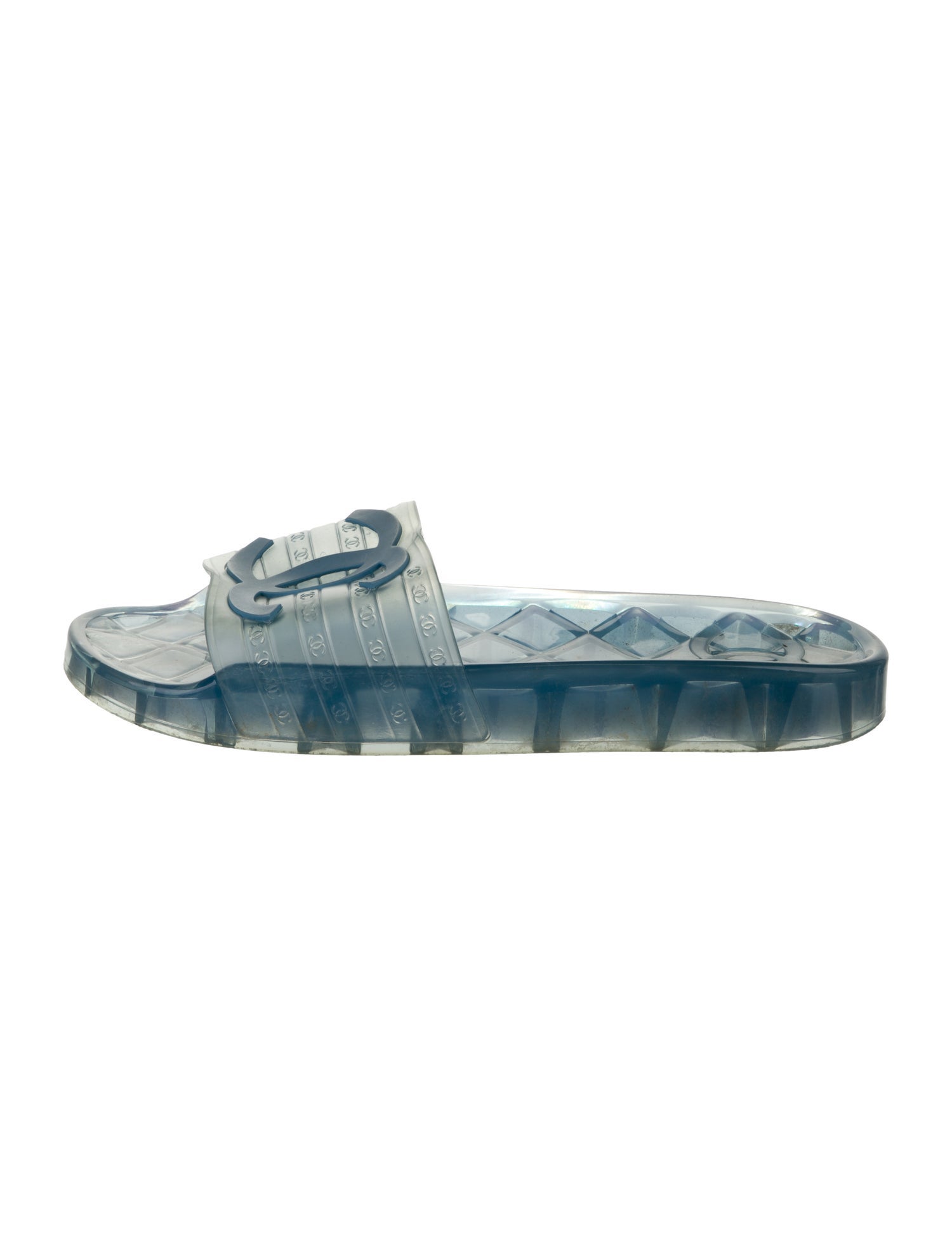 Chanel Interlocking CC Logo Rubber Slides - Blue Sandals, Shoes ...