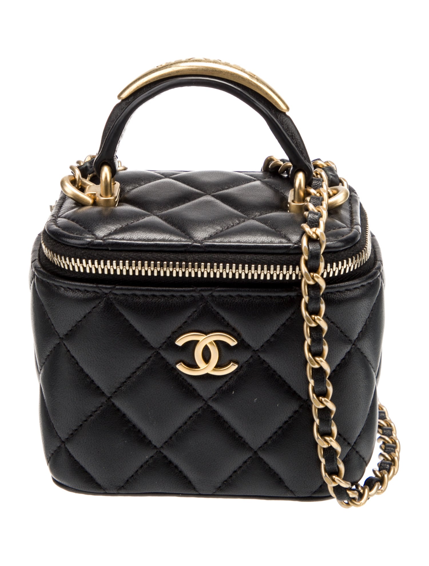 Chanel Mini Metal Handle Vanity Case w/ Chain - Black Mini Bags ...