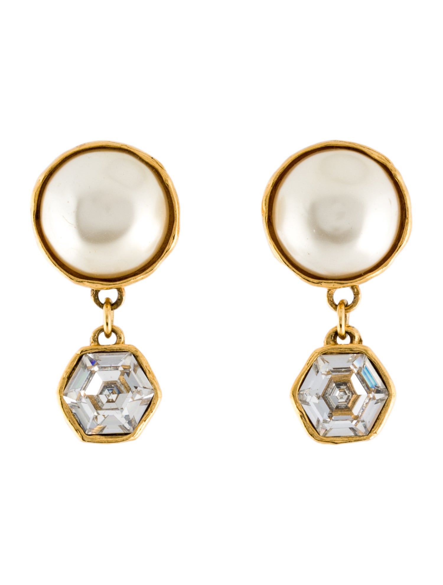 Chanel Vintage Faux Pearl & Strass Clip-On Earrings - White, Gold ...