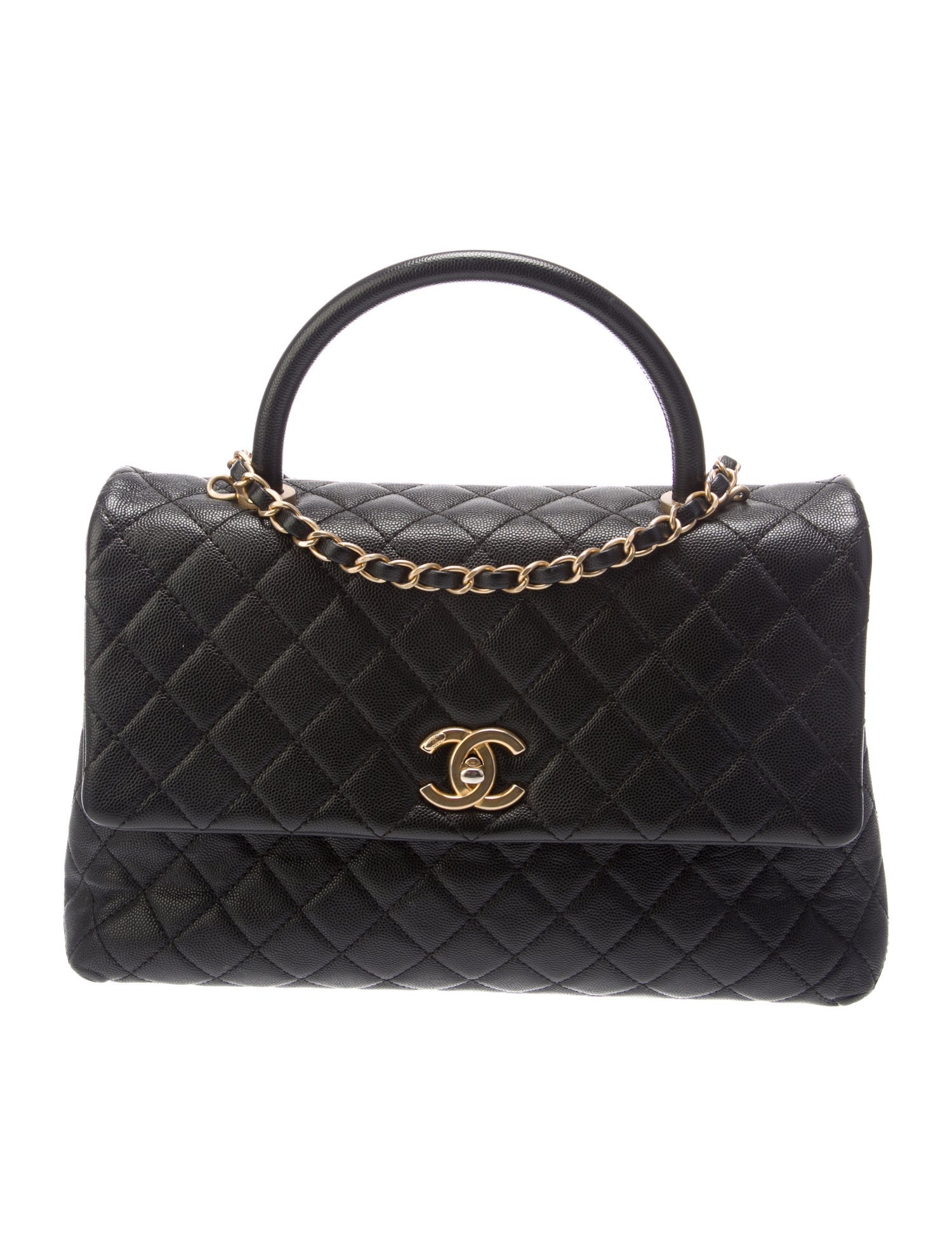 Chanel Caviar Quilted Medium Coco Handle w/ Chain - Black Handle Bags ...