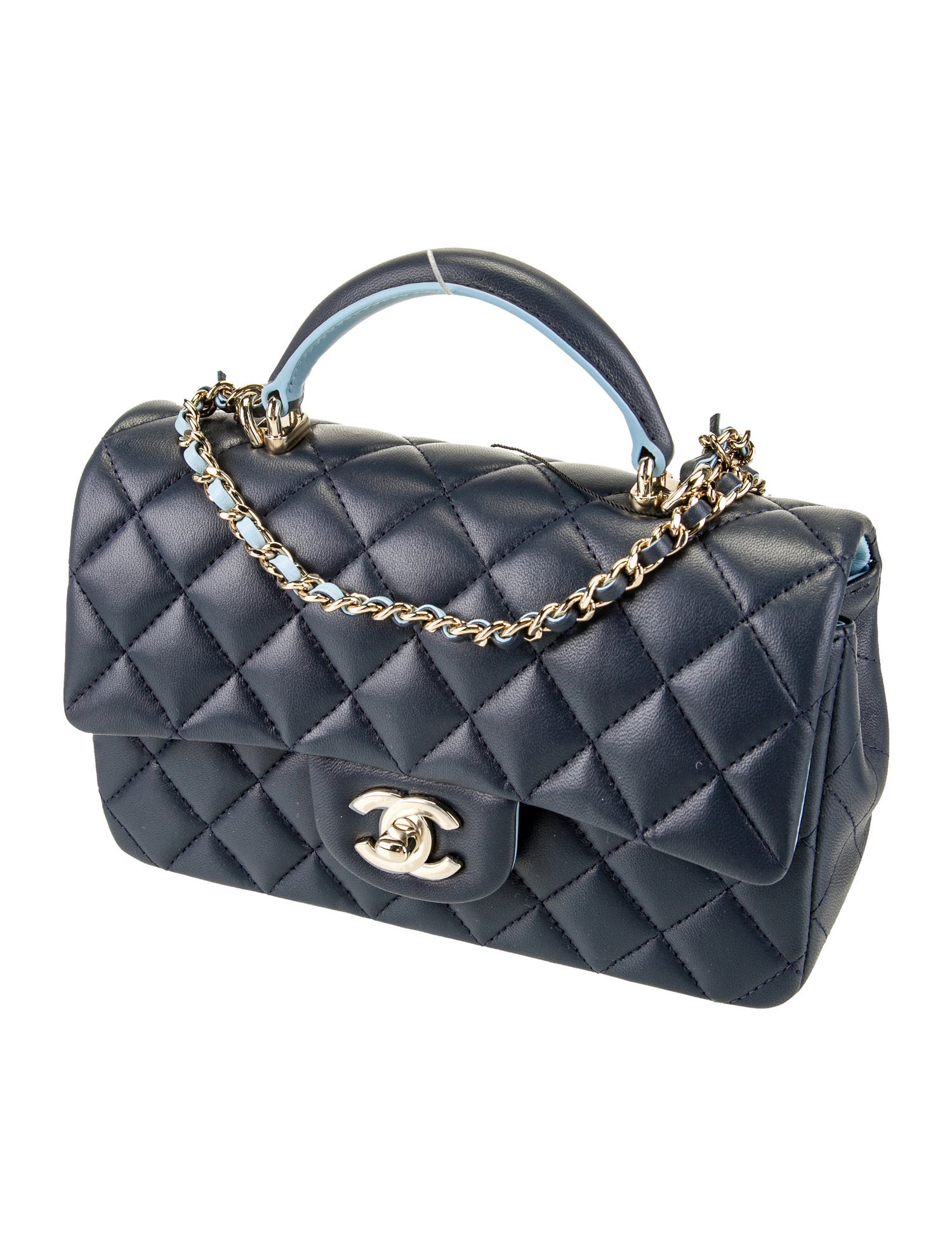 Chanel Rectangular Mini Top Handle Flap Bag w/Tags - Blue Handle Bags ...