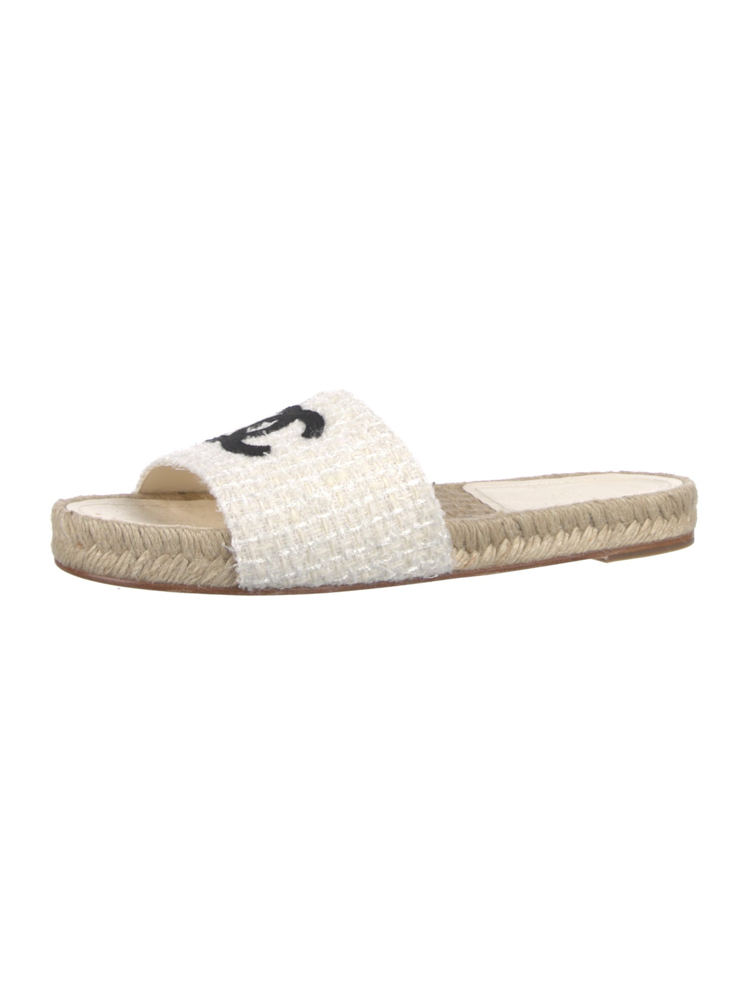Chanel Interlocking CC Logo Tweed Espadrilles - Neutrals Sandals, Shoes ...