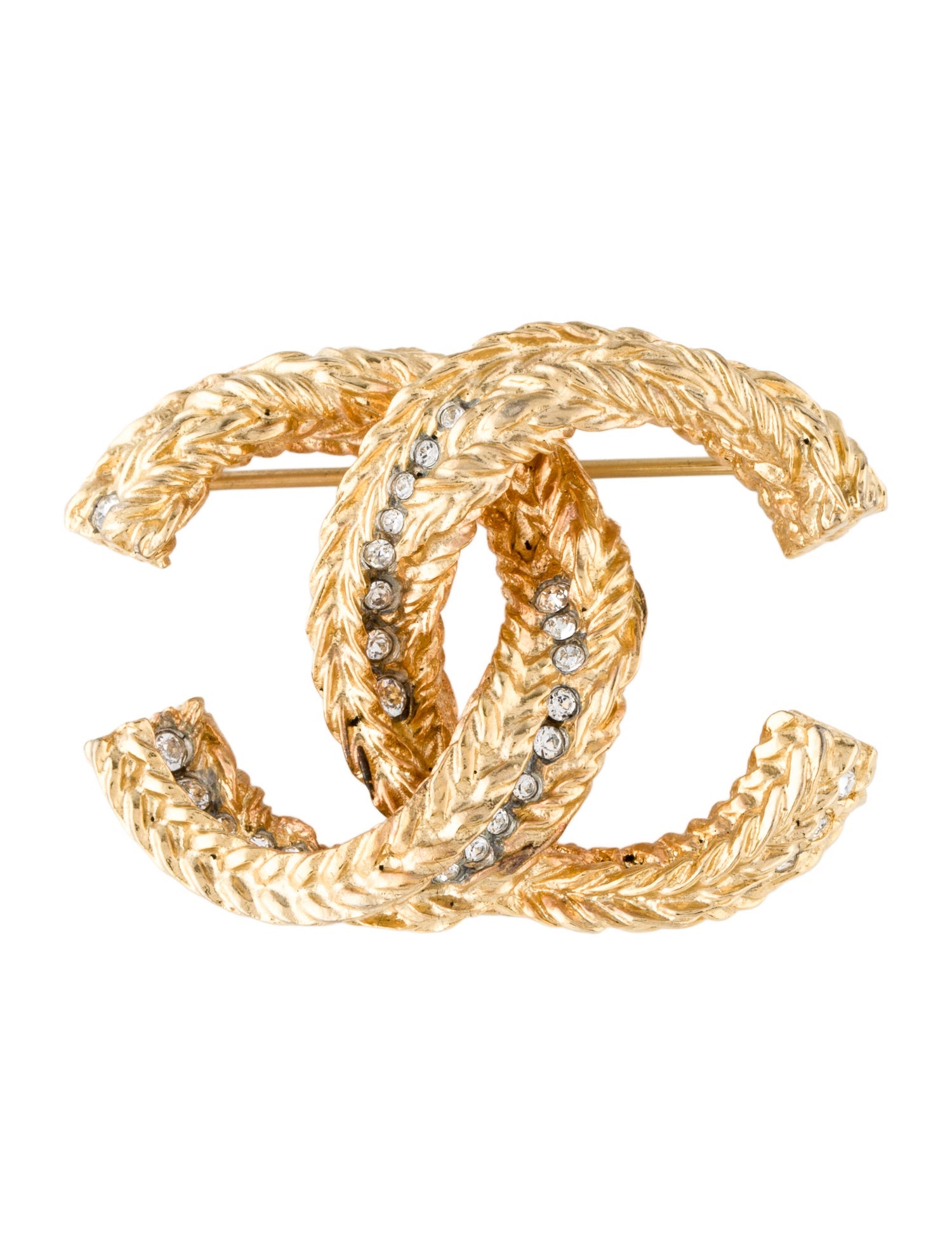 Chanel Strass CC Textured Brooch - Gold-Plated Pin, Brooches ...