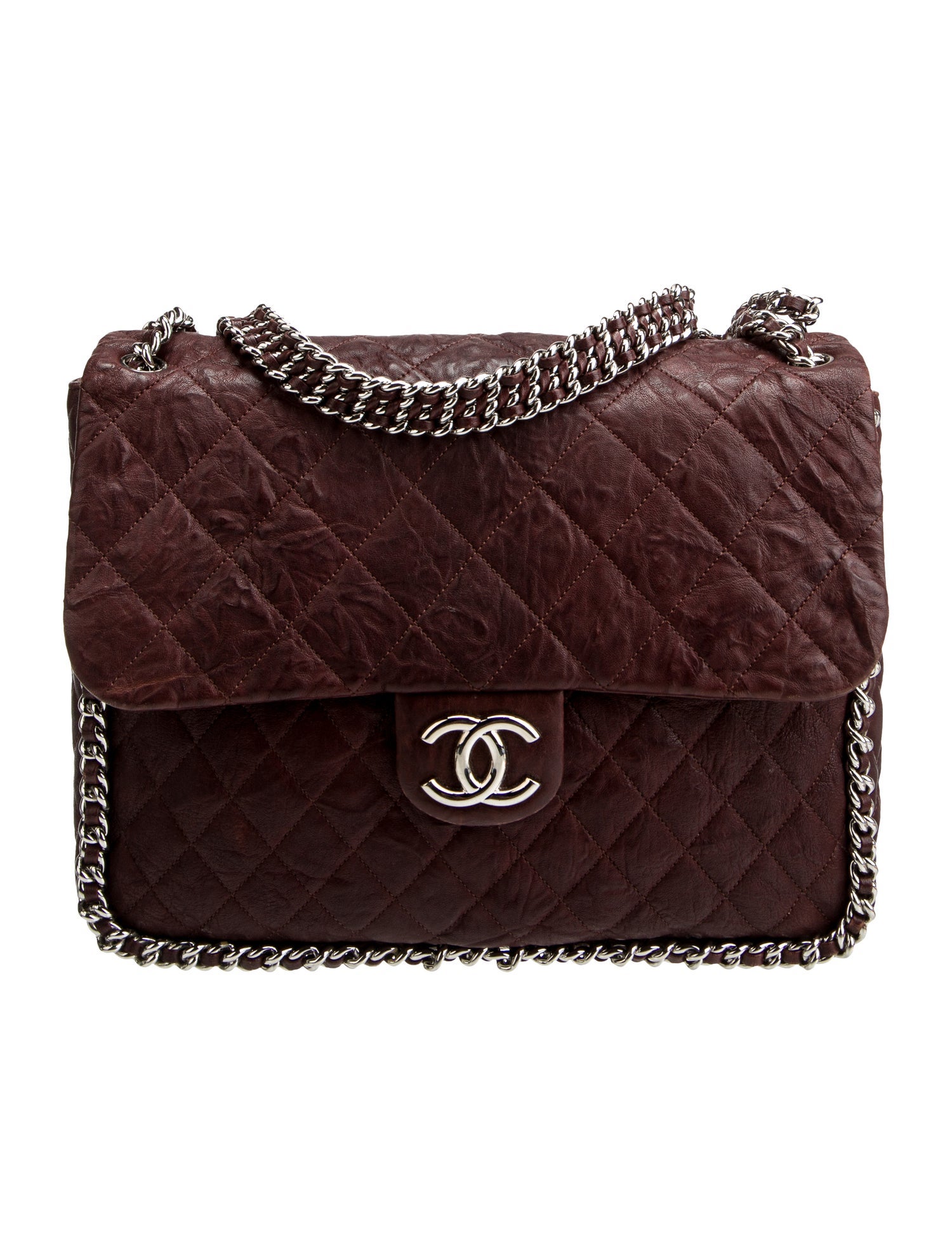 Chanel Quilted Chain Around Maxi Flap Bag - Burgundy Shoulder Bags ...