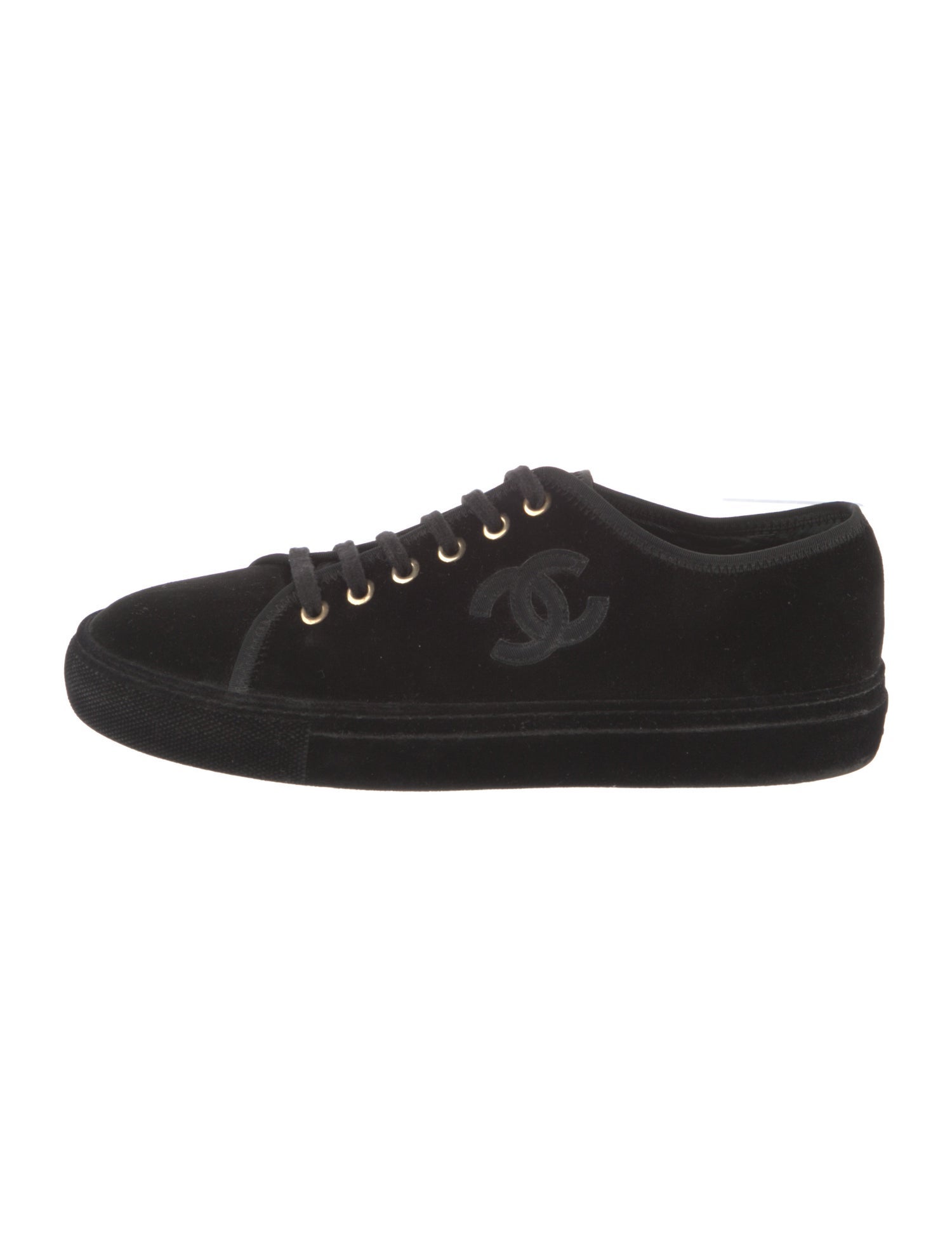 Chanel Interlocking CC Logo Velvet Sneakers - Black Sneakers, Shoes ...