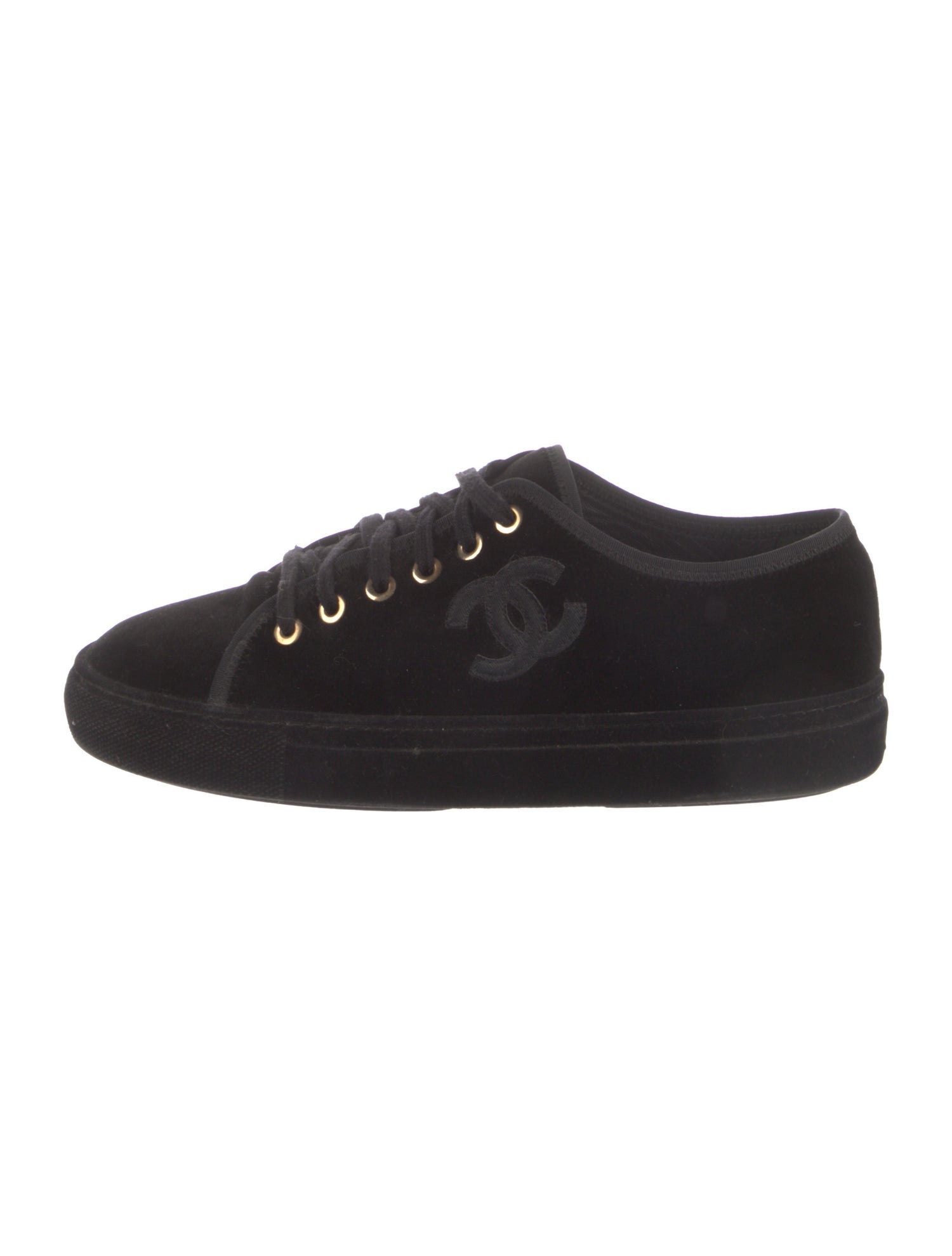 Chanel Interlocking CC Logo Velvet Sneakers - Black Sneakers, Shoes ...