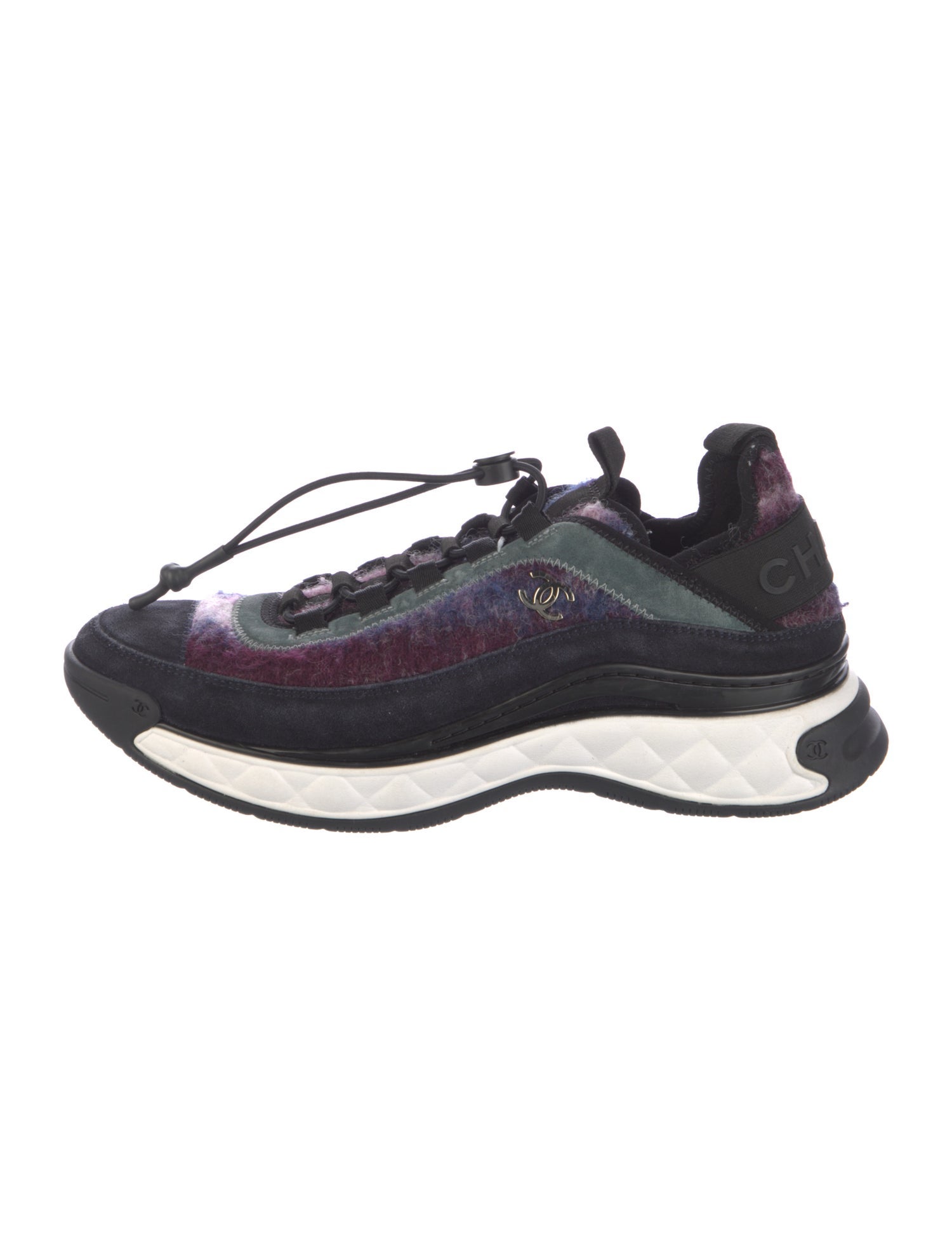 Chanel Interlocking CC Logo Tweed Sneakers - Purple Sneakers, Shoes ...