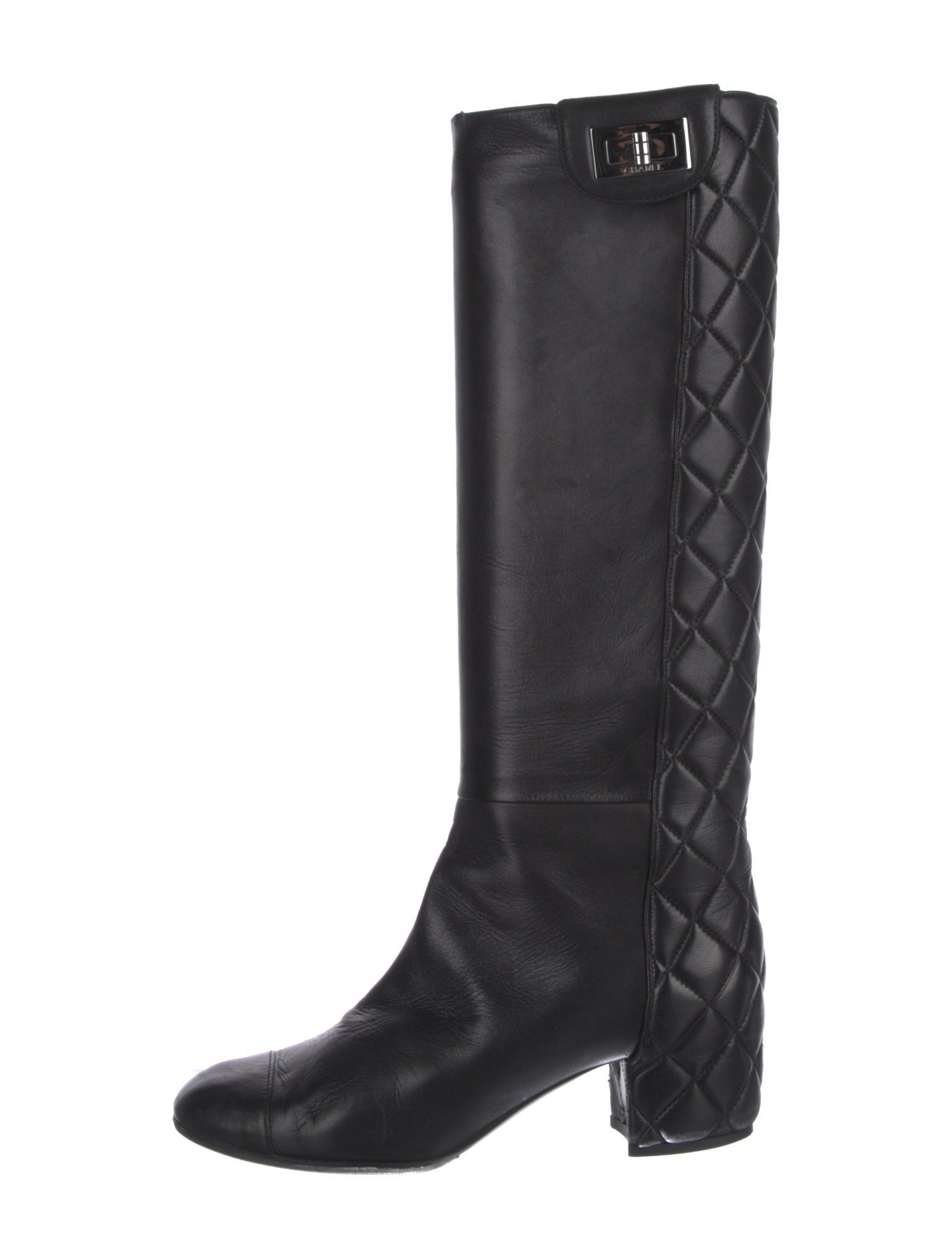 Chanel Interlocking CC Logo Leather Riding Boots - Black Boots, Shoes ...