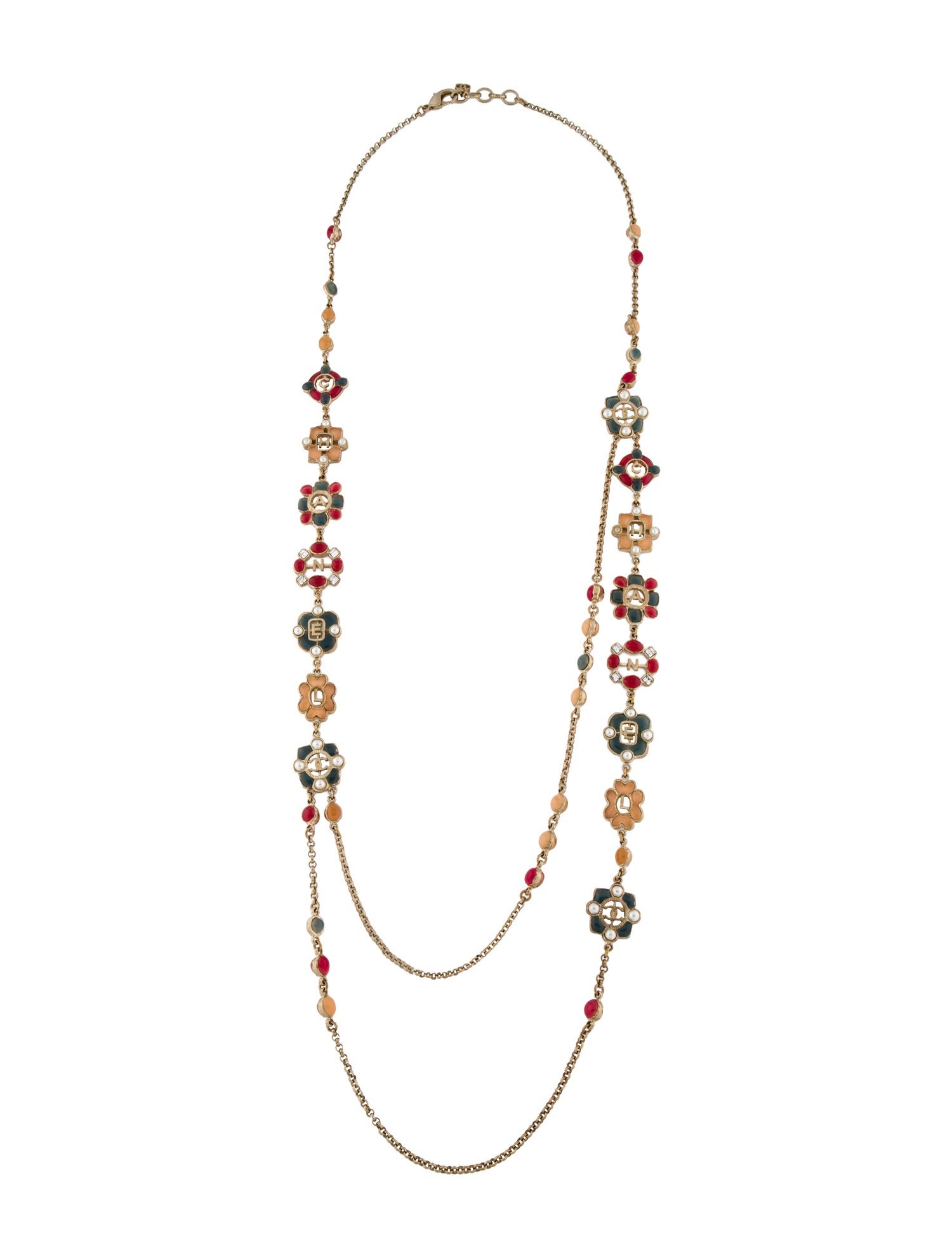 Chanel Faux Pearl, Strass & Resin Logo Double Strand Necklace - Double ...