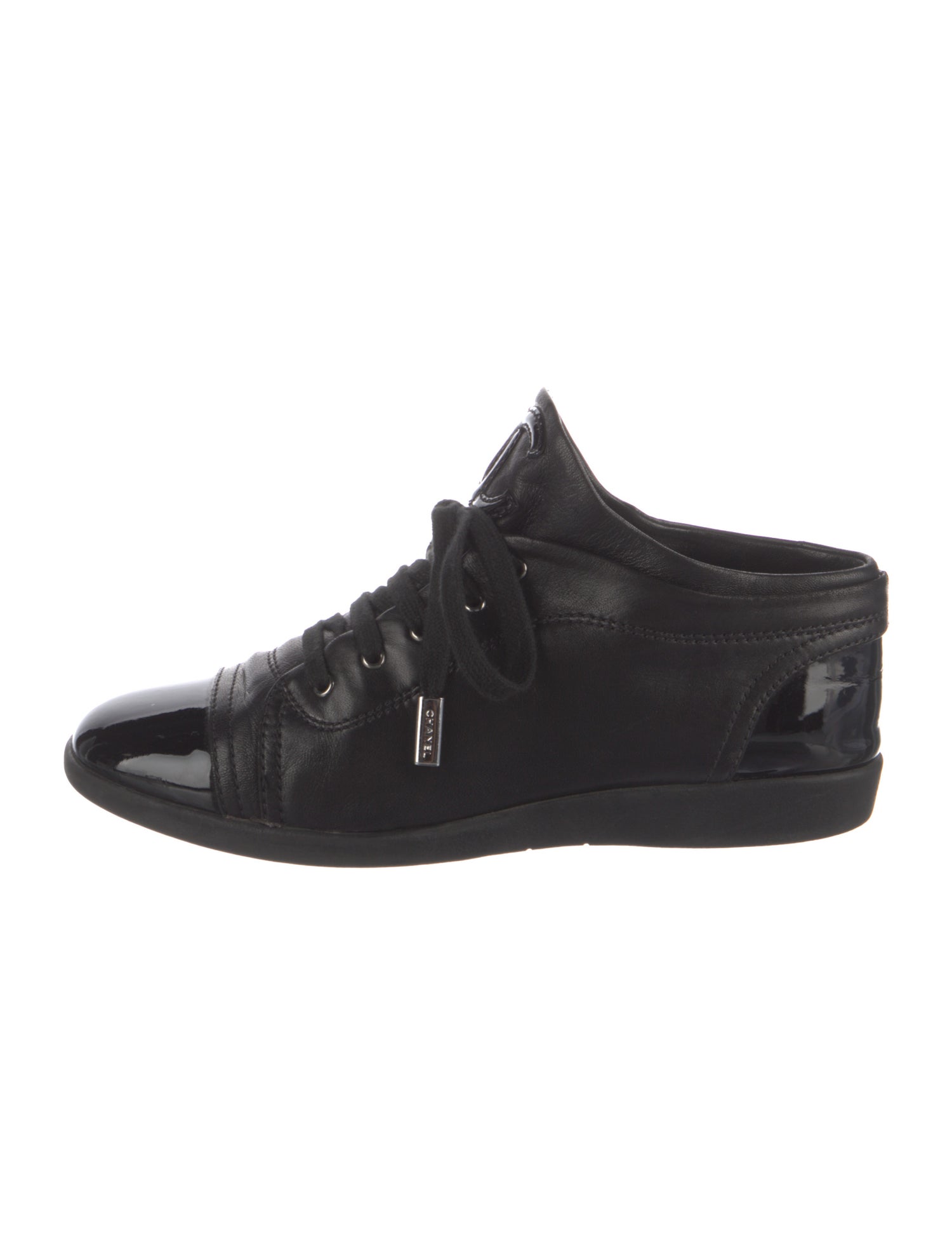 Chanel Interlocking CC Logo Leather Sneakers - Black Sneakers, Shoes ...