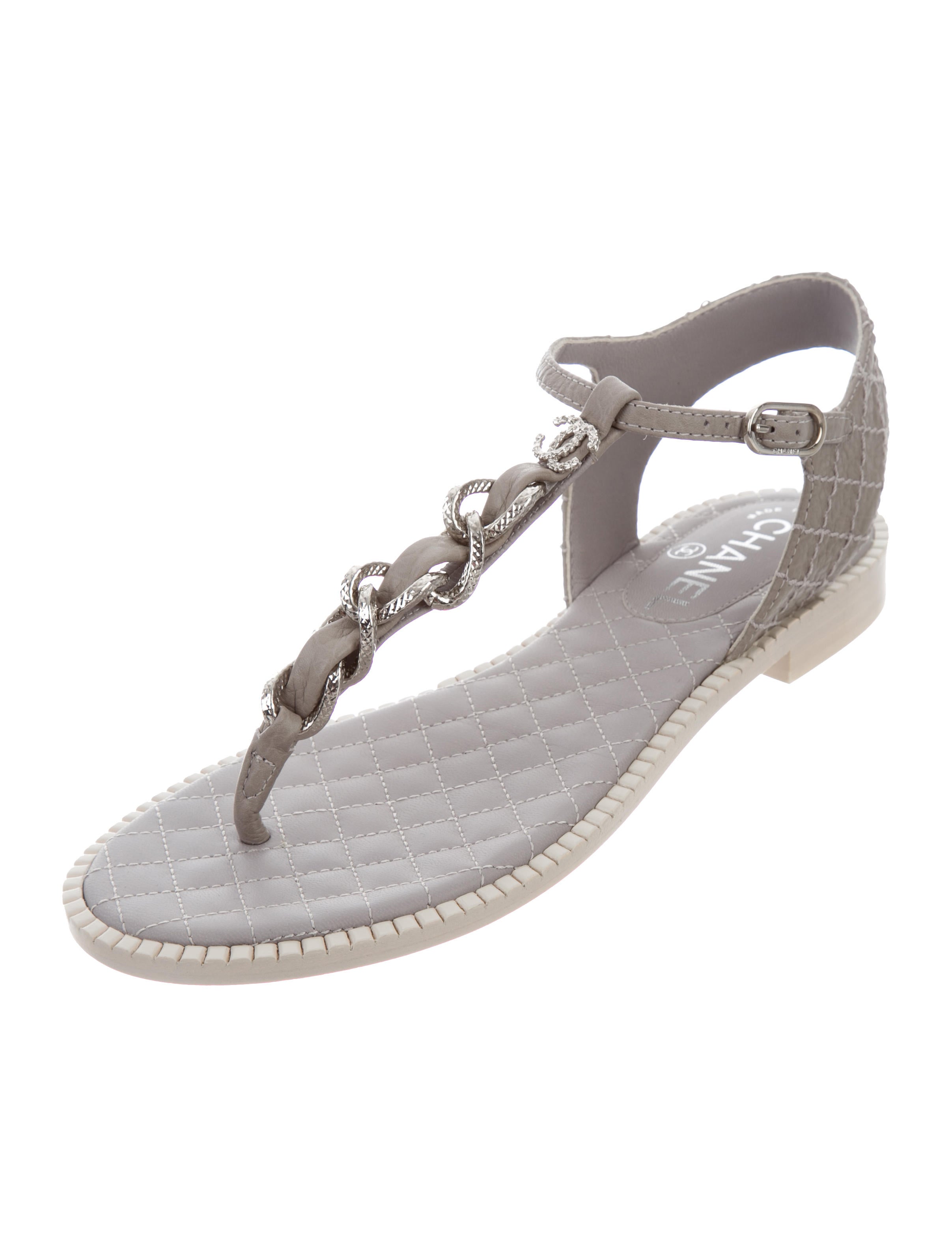 Chanel Leather Chain-Link Sandals - Grey Sandals, Shoes - CHA164046 ...