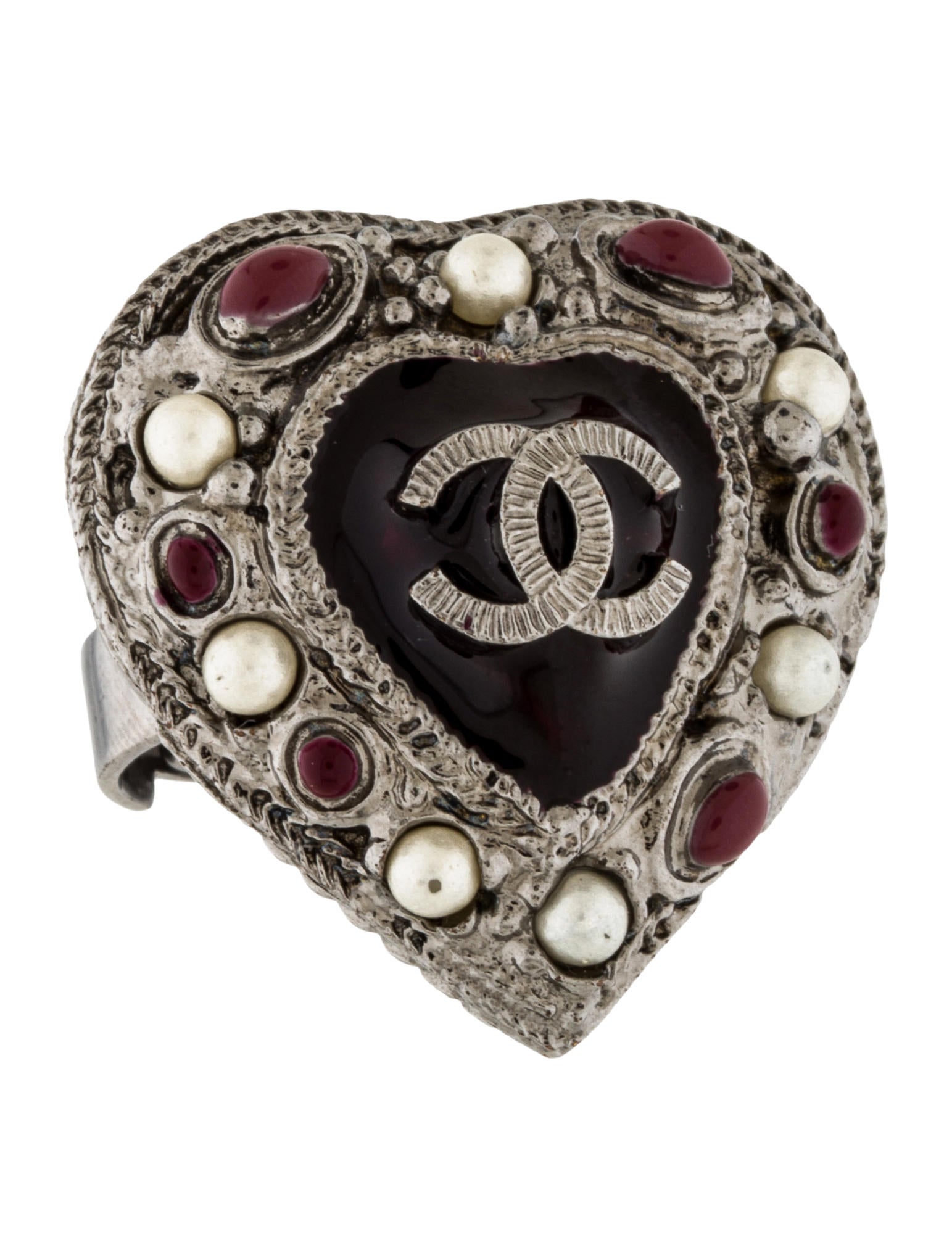 Chanel Faux Pearl & Enamel Heart Ring - Rings - CHA187946 | The RealReal