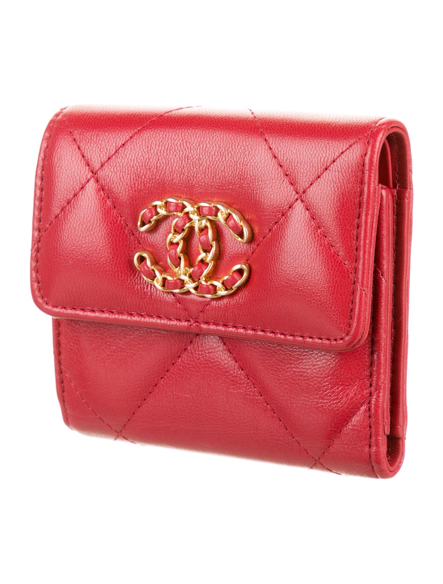 Chanel 19 Small Flap Interlocking CC Logo Compact Wallet - Red Wallets ...