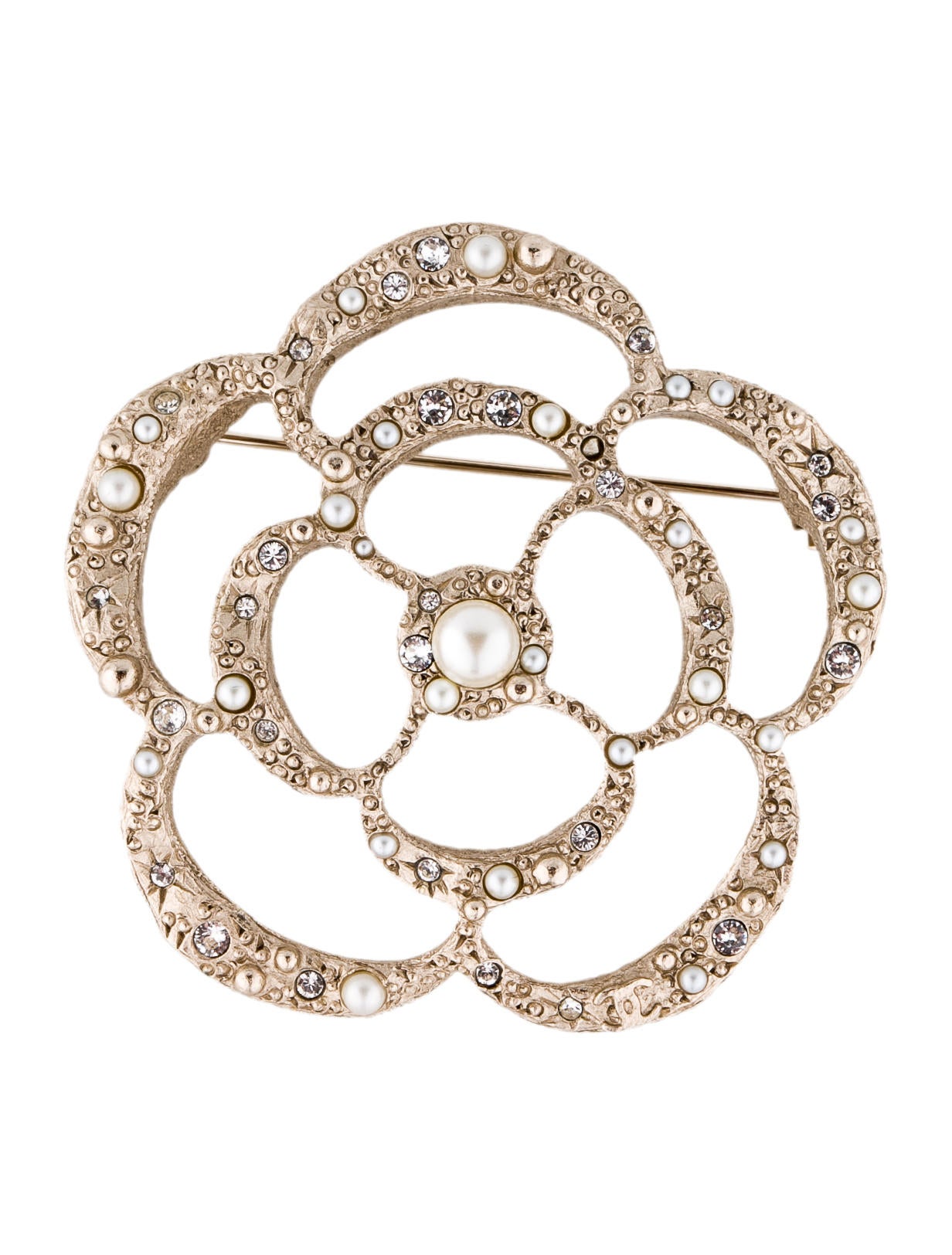 Chanel Faux Pearl and Crystal Camellia Brooch - Brooches - CHA61941 ...
