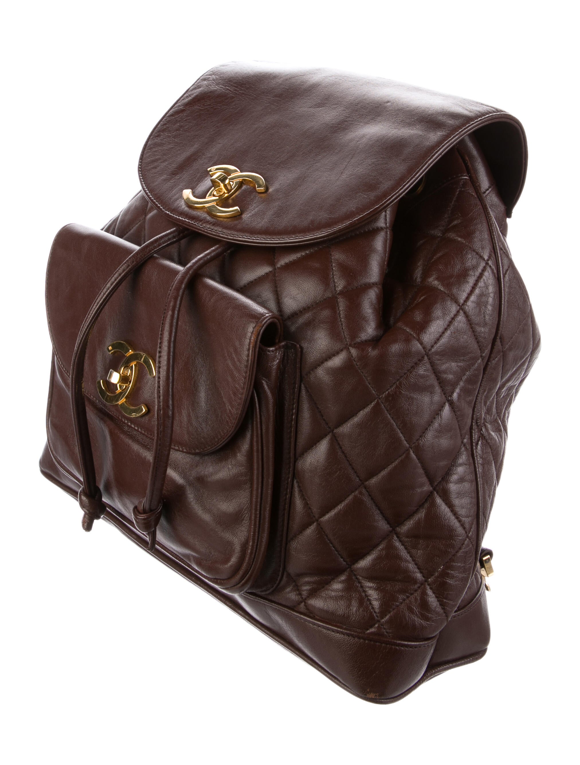 Chanel Vintage Quilted CC Backpack - Brown Backpacks, Handbags ...